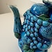 Vintage 8" Tall Inarco Indigo Japan Grapes Berries Fruit Ceramic Teapot ...