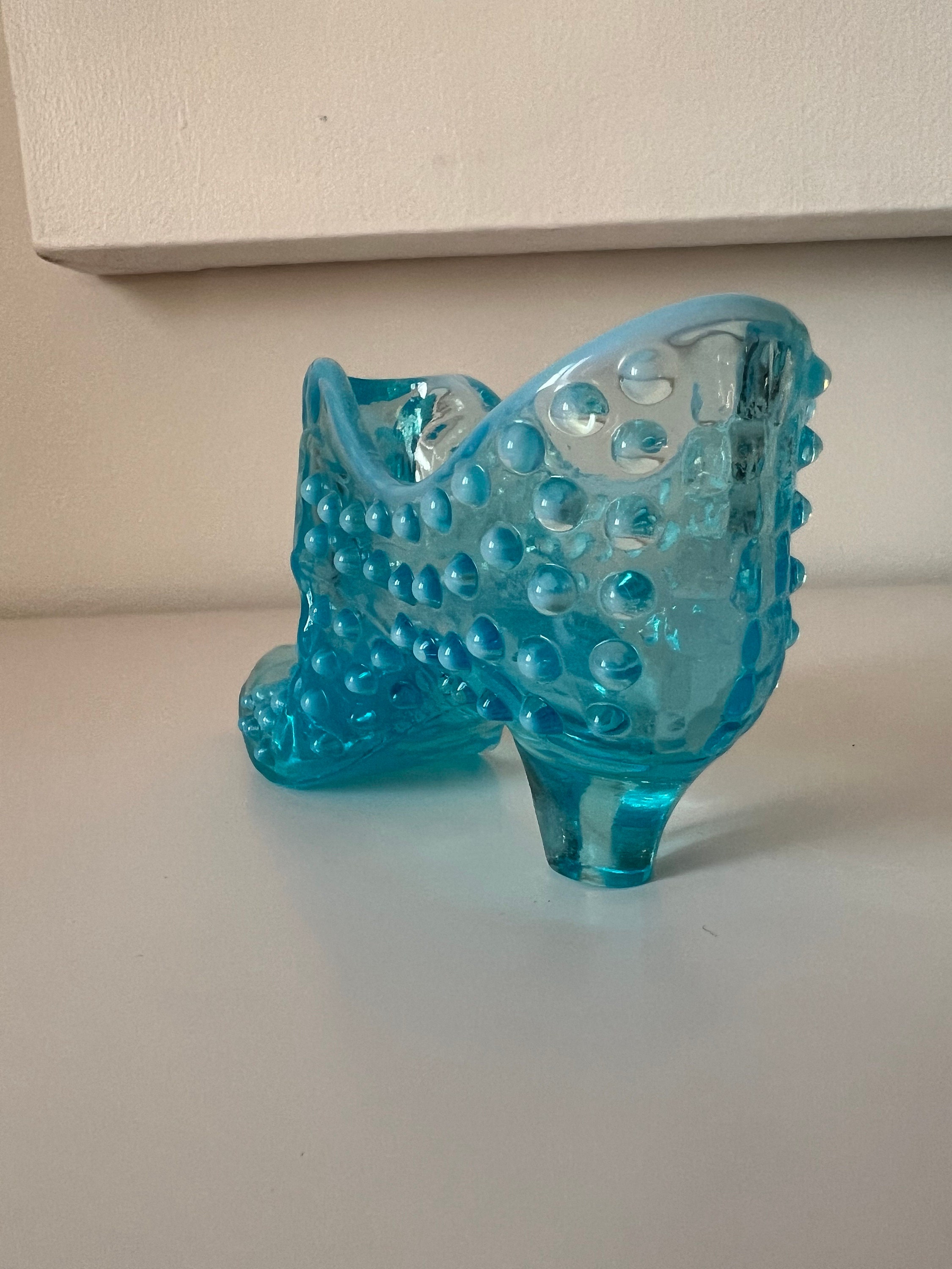 Vintage Blue Hobnail Glass Fenton Glass Shoe, Vintage Blue Multi Toned ...