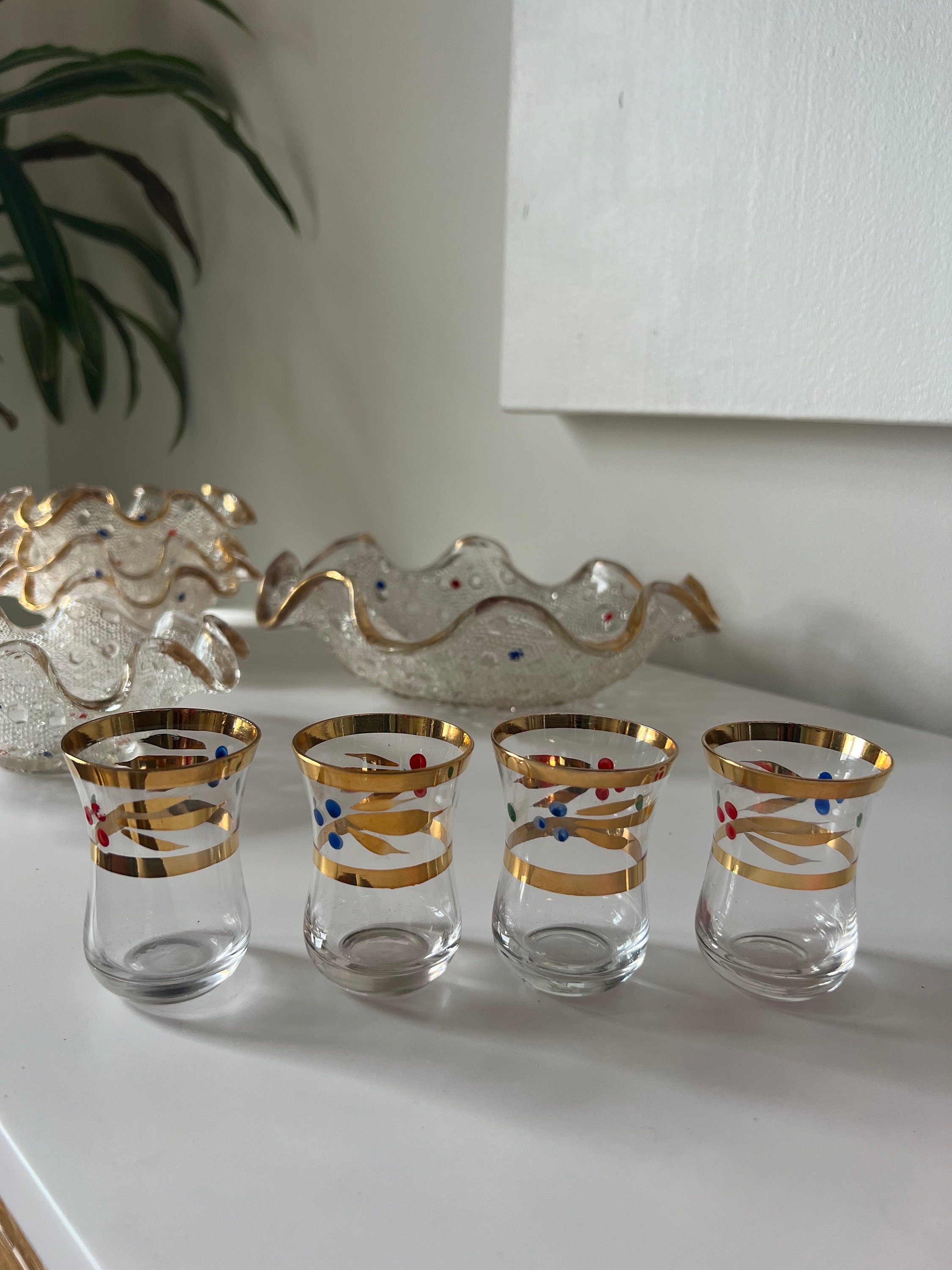 Vintage Gold Gilded Hand Painted Shot Glasses Set of 4 Collectible Shot ...