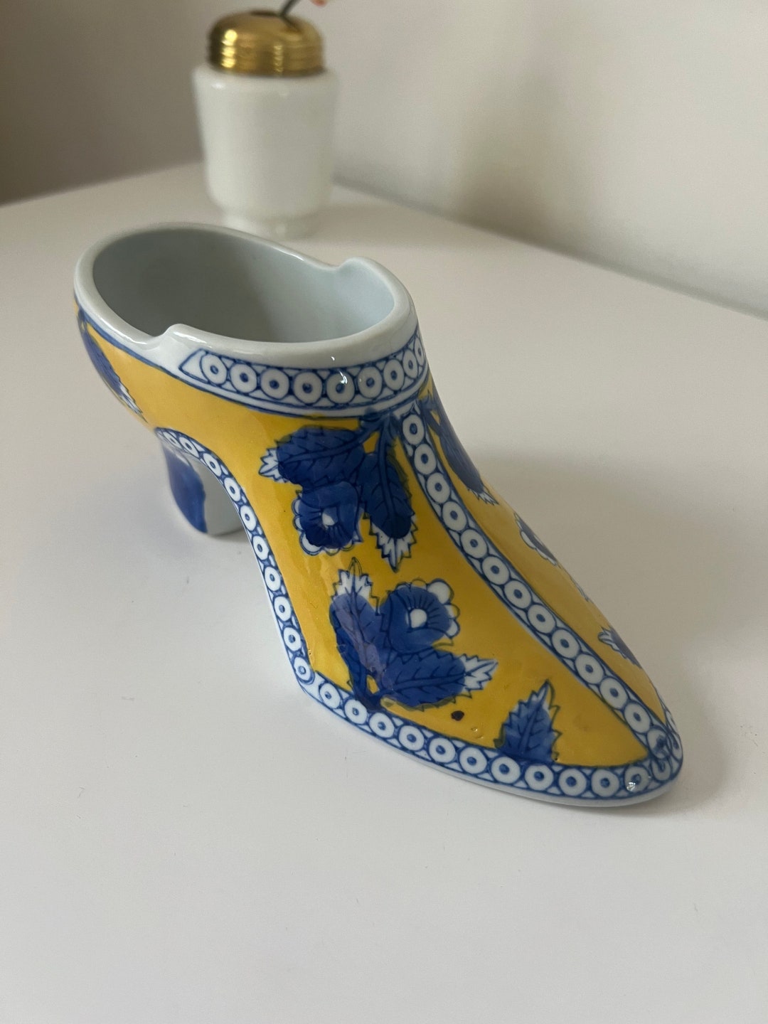 Vintage Blue and Yellow Porcelain Shoe, Blue and Yellow Porcelain Shoe ...
