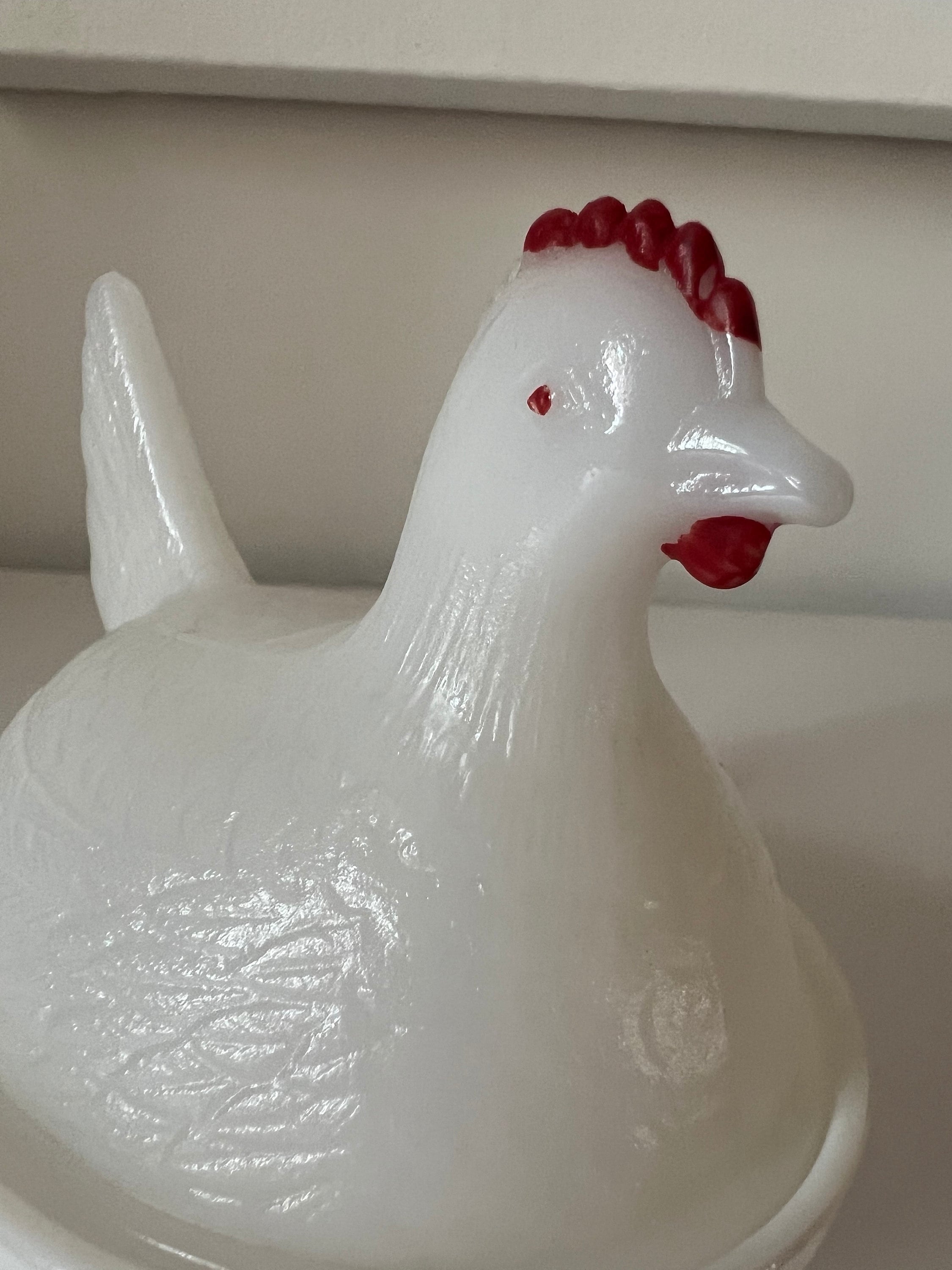 Vintage White Milk Glass Hen on Nest Butter Dish Covered Bowl Chicken ...