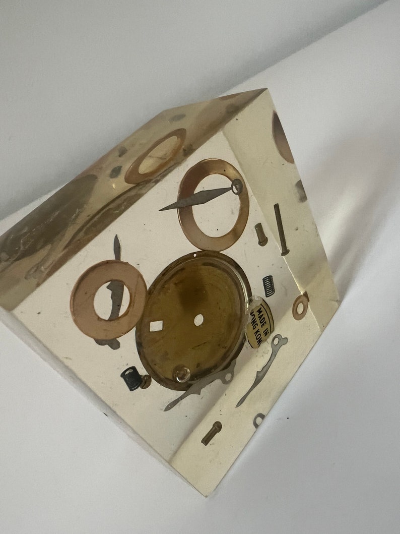 Vintage Lucite Cube Pocket Watch Paperweight Exploded Rare Mid-century ...
