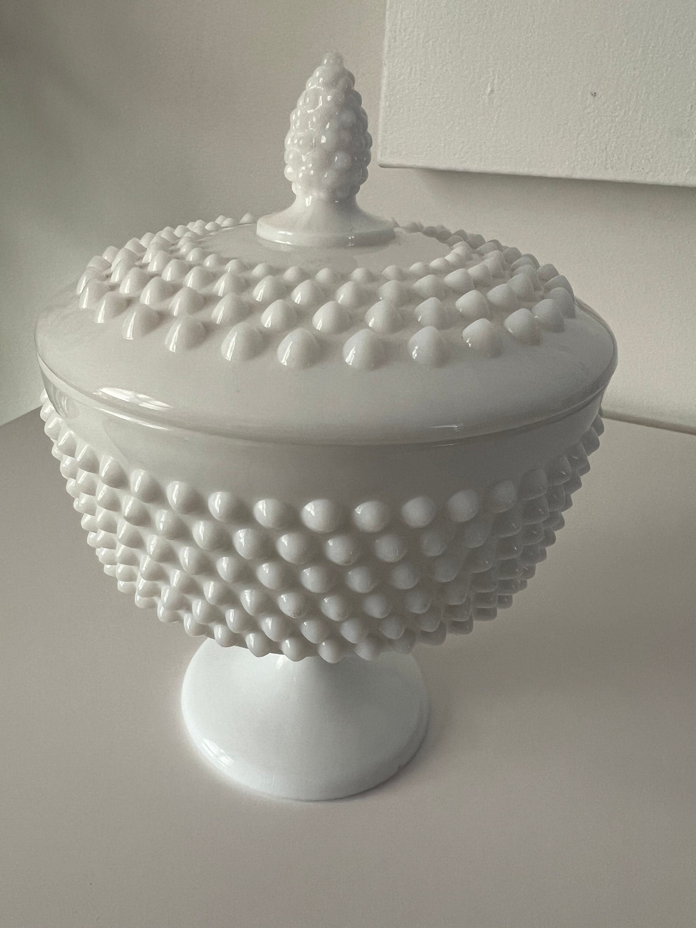 Vintage Fenton White Milk Glass Hobnail Pedestal Candy Dish With Lid - Etsy