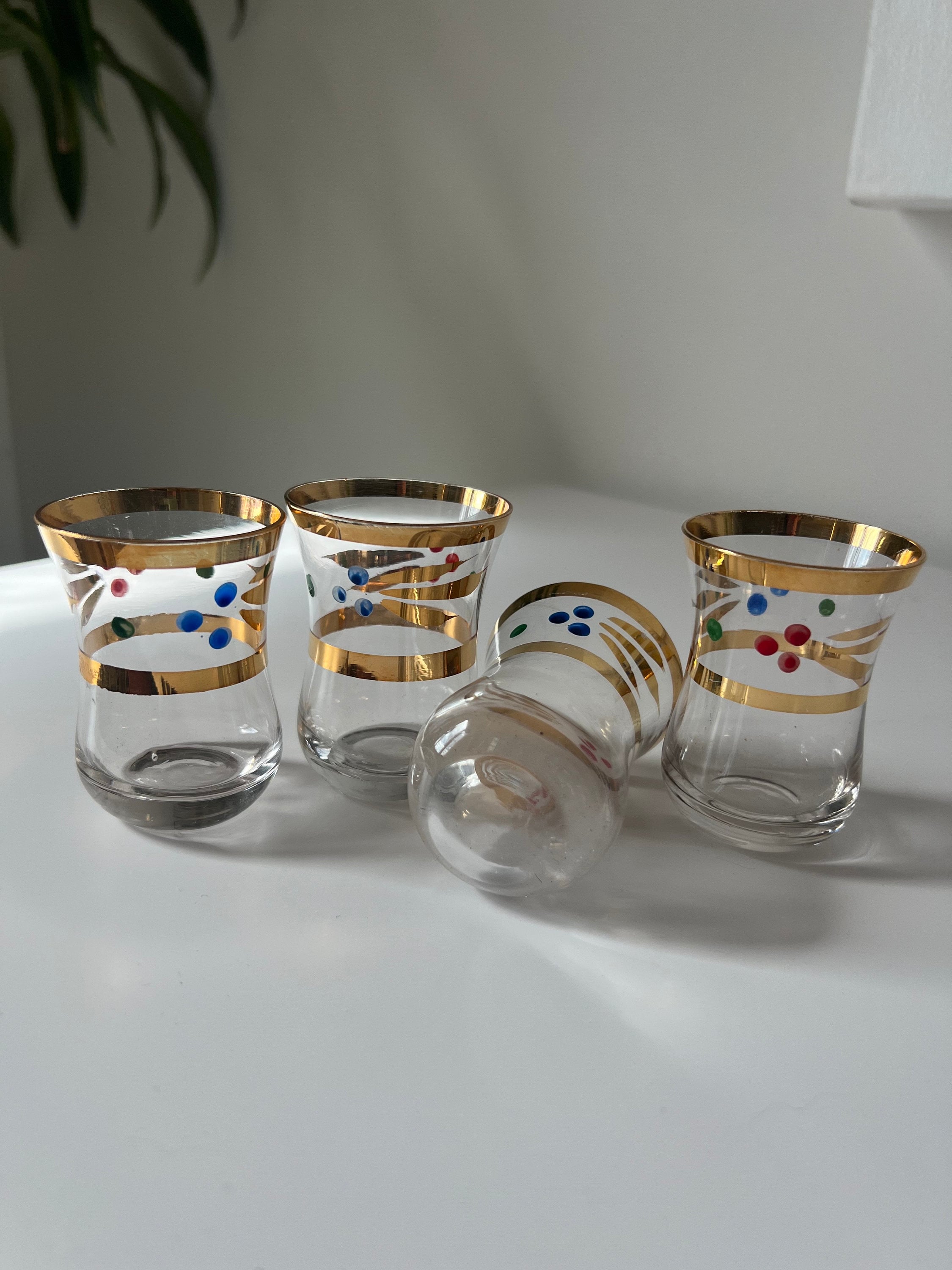 Vintage Gold Gilded Hand Painted Shot Glasses Set of 4 Collectible Shot ...
