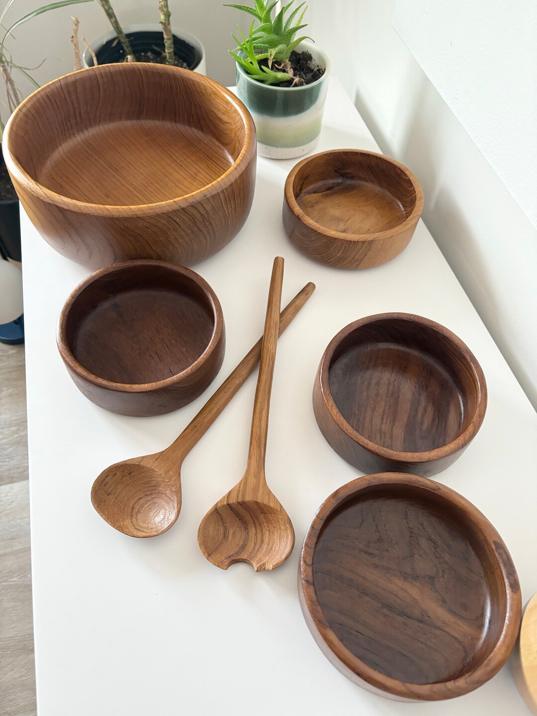Mid Century Modern Dolphin Teakwood Salad Bowl Serving Set 7 - Etsy