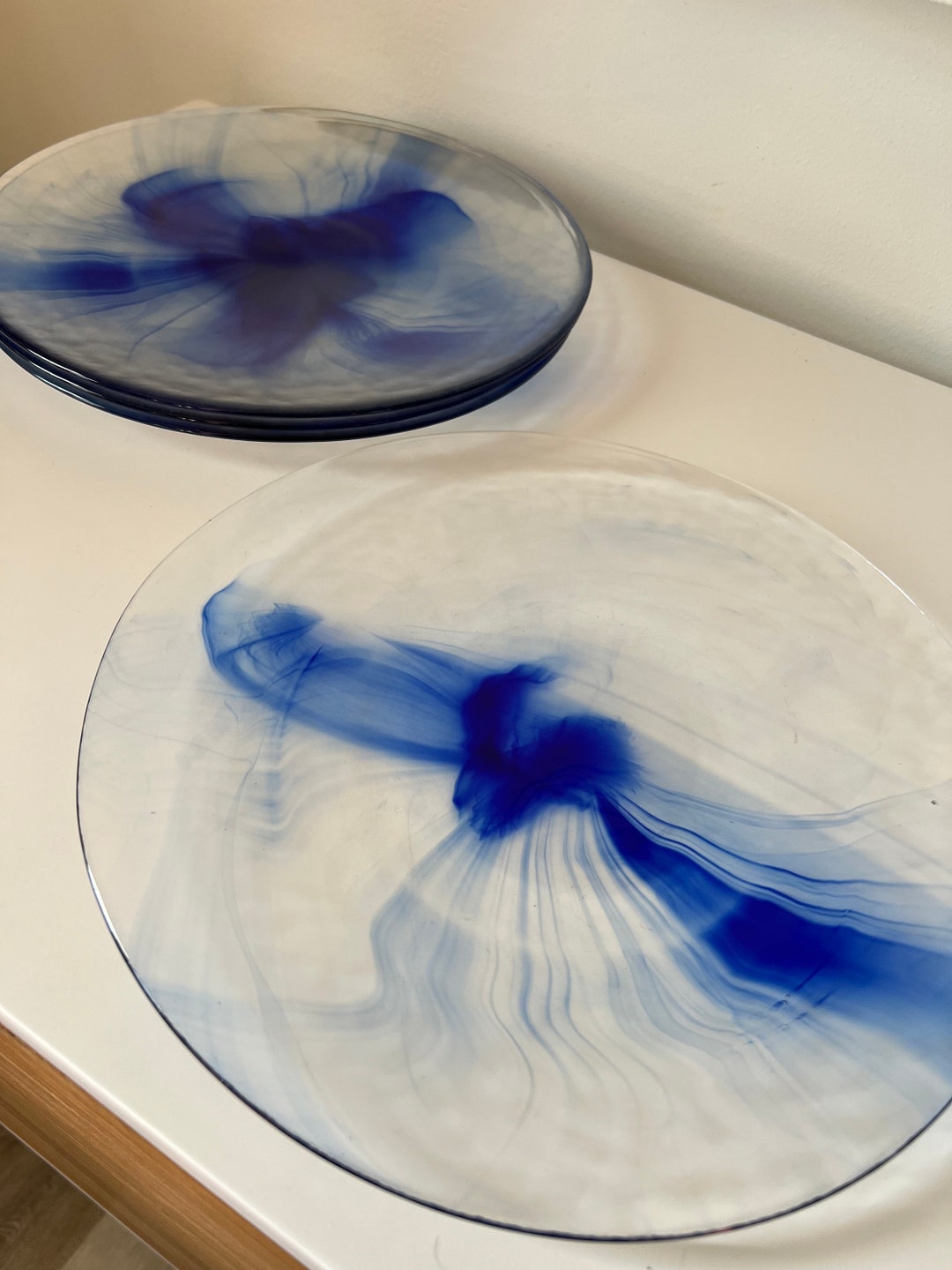 Bormioli Rocco Murano Cobalt Blue Swirl Splash Clear Glass Dinner ...