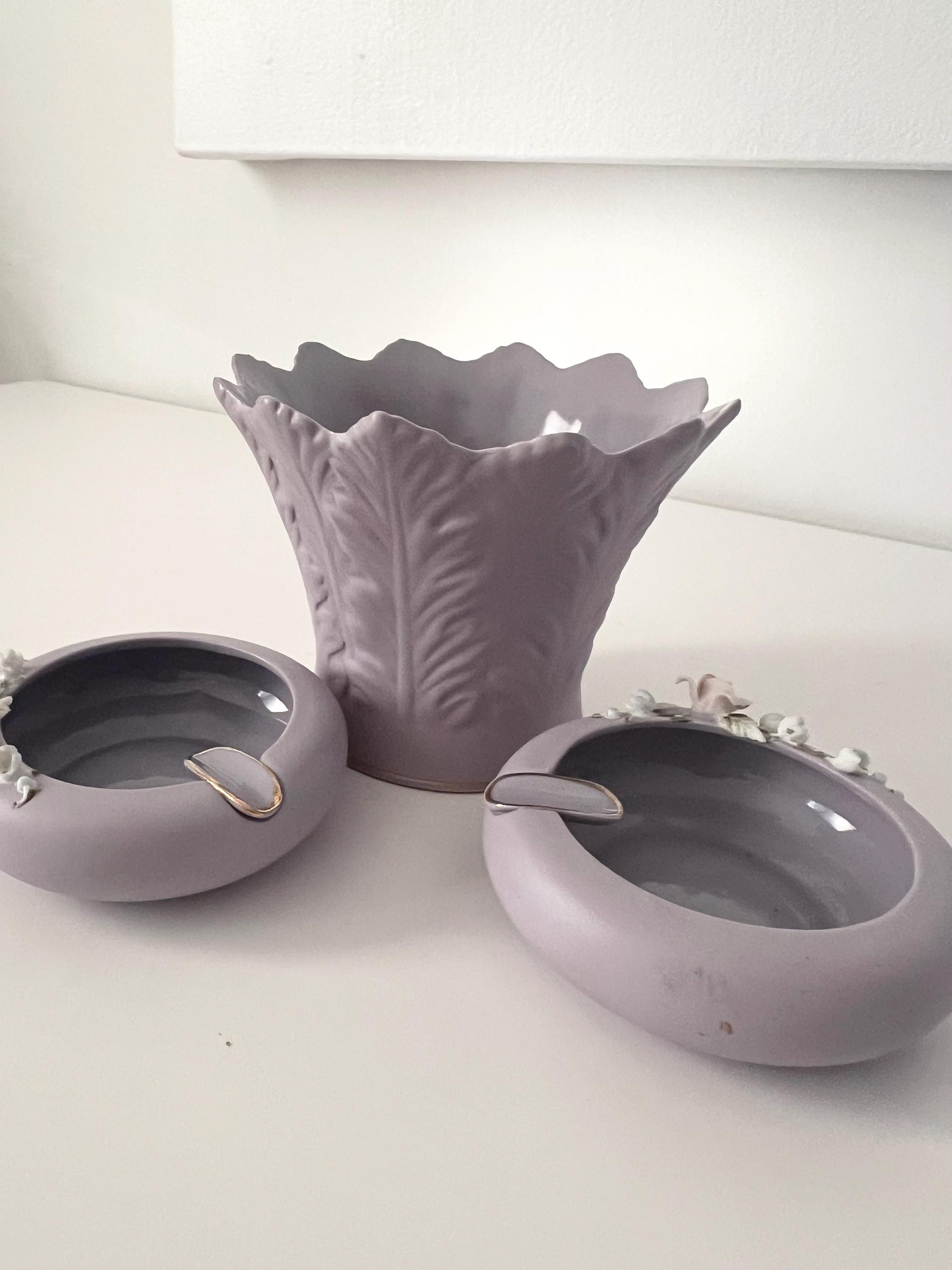 Lefton 4” Planter and Tray Set. Delicate Lavender and Pink Floral ...