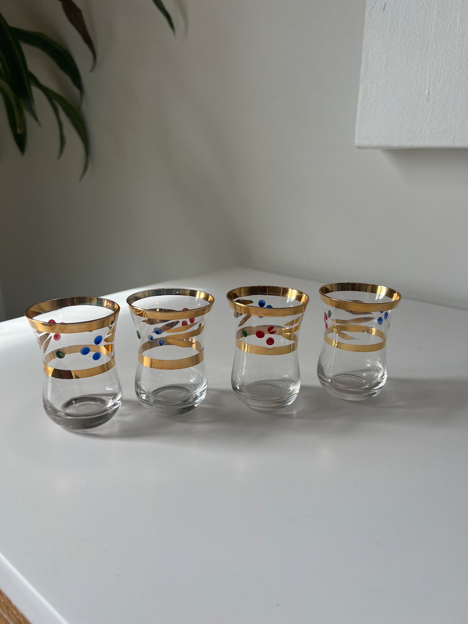 Vintage Gold Gilded Hand Painted Shot Glasses Set of 4 | Collectible ...