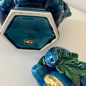 Vintage 8" Tall Inarco Indigo Japan Grapes Berries Fruit Ceramic Teapot ...