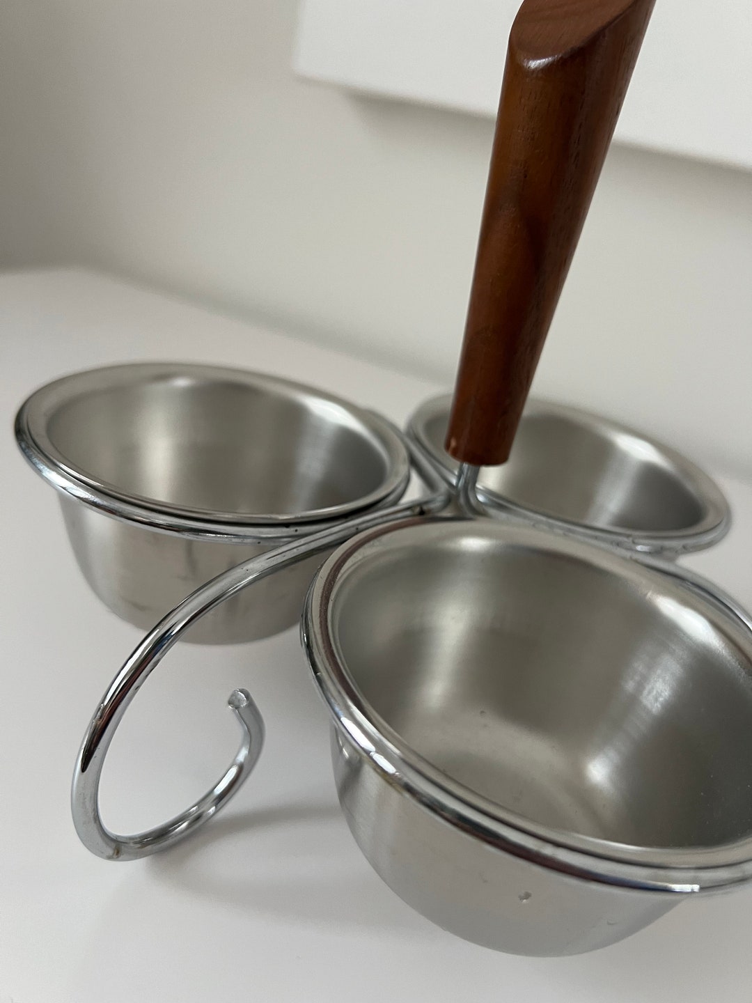 Vintage Stainless Steel Condiment Caddy Three Divided Removable Cups ...