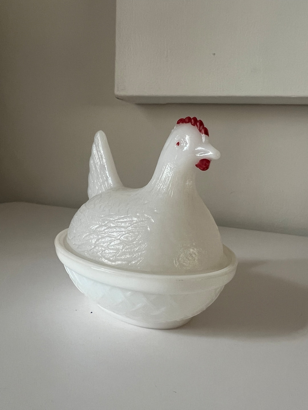Vintage White Milk Glass Hen on Nest Butter Dish Covered Bowl Chicken ...