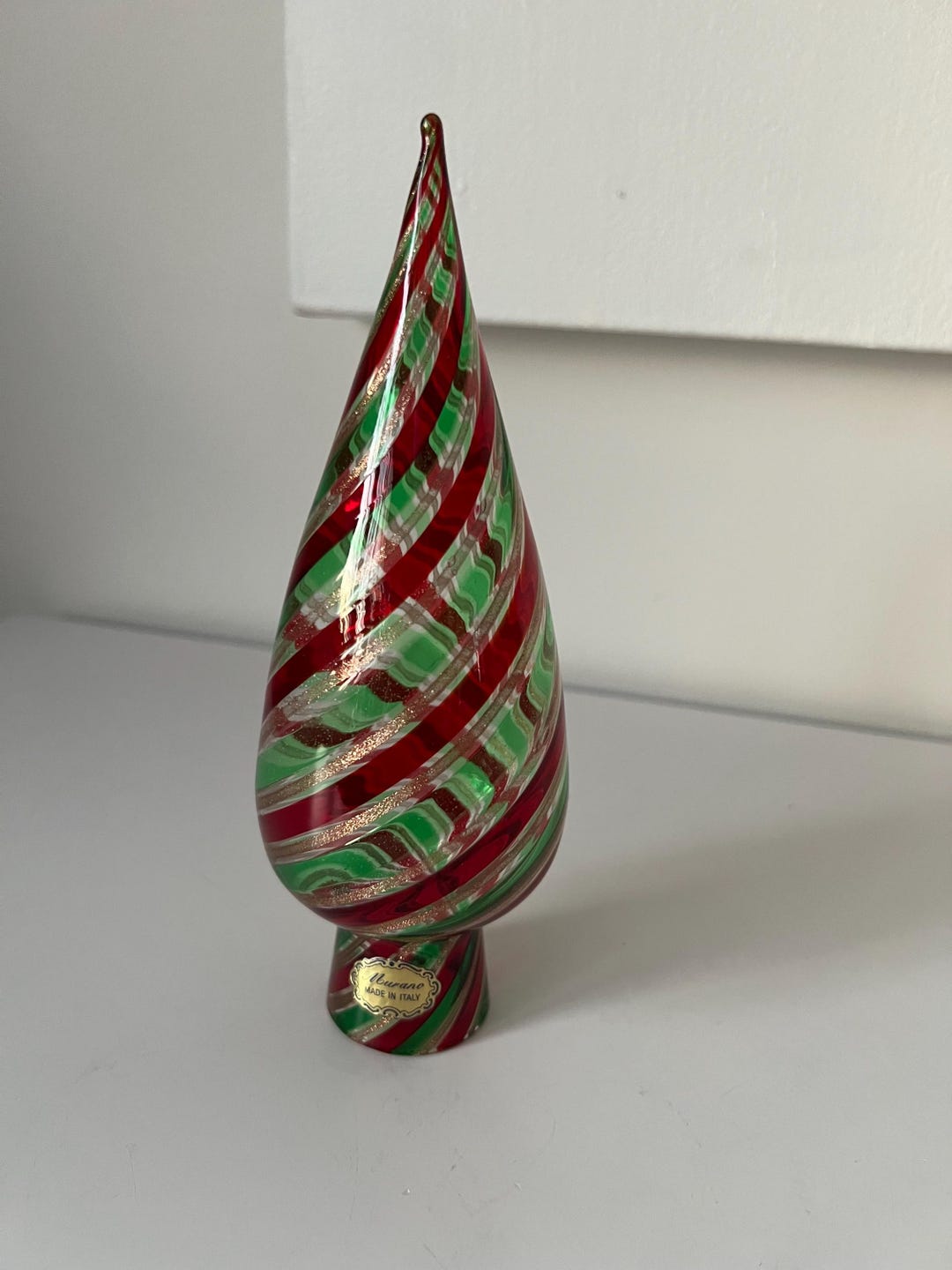 Vintage Murano Italy Art Glass Xmas Tree Topper Top Gold Dust Red Green ...