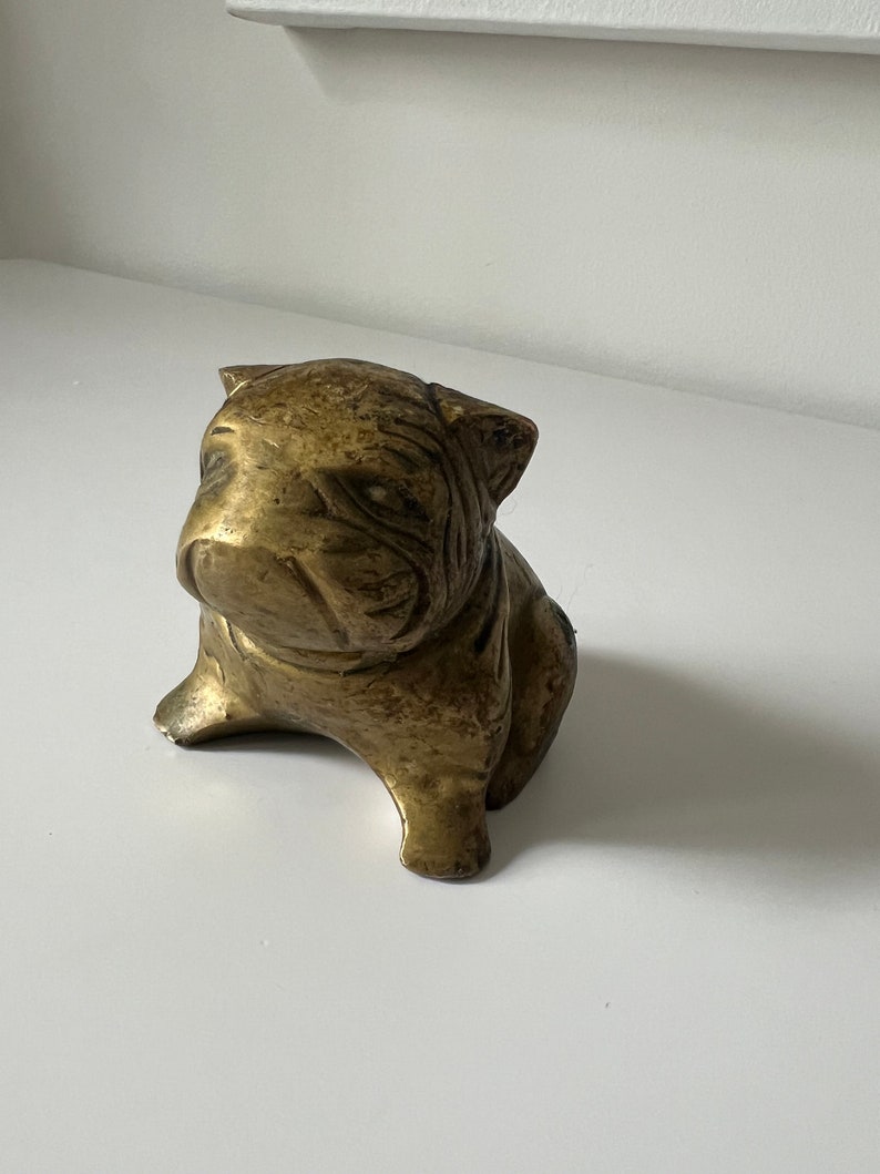 Vintage Brass Dog Figurine English Bulldog Sculpture Paperweight Solid ...