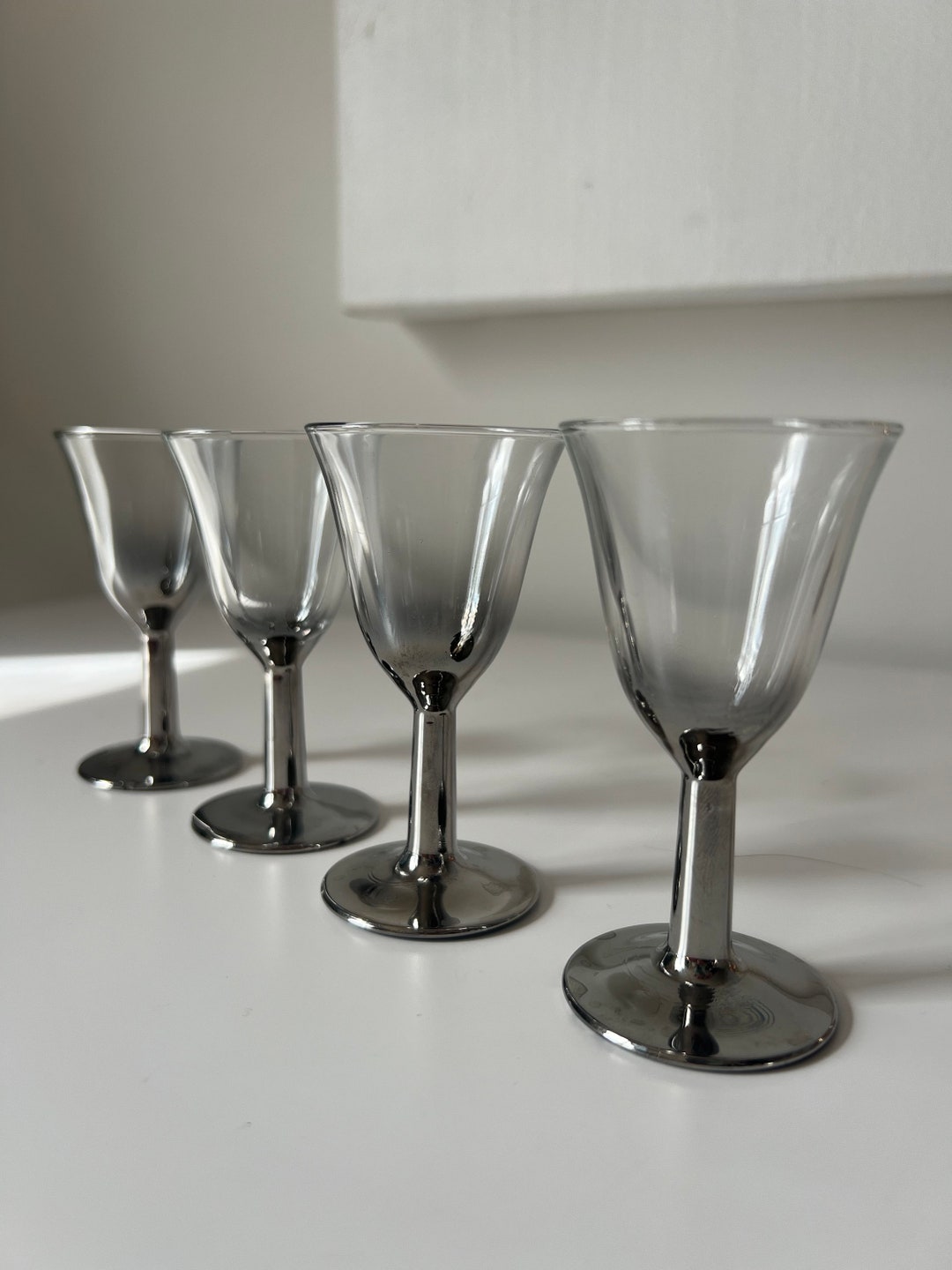 MCM Vitreon Queens Silver Lusterware Cordial Glasses | Set/4 - Etsy