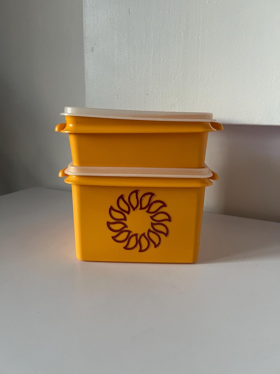 Tupperware Sunburst 2-piece Square Box Container Lunch Box Cake Retro ...
