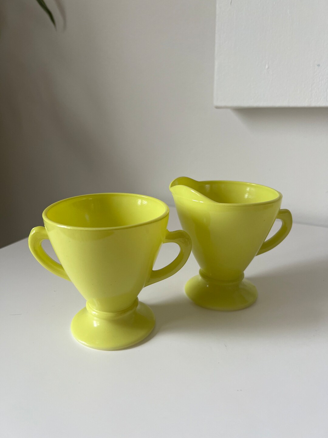 Vintage Hazel Atlas Glass Chartreuse Cream and Sugar Set | MCM - Etsy