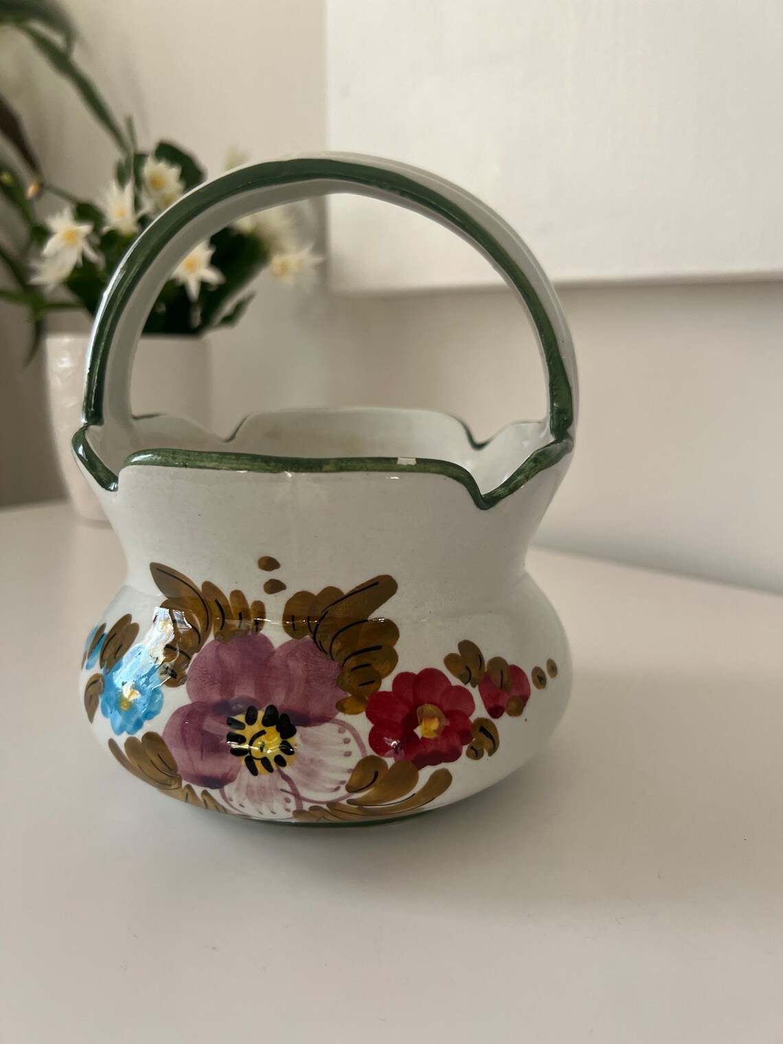 Ceramic Basket Made in Italy Floral Easter Basket Vintage Hand Painted ...