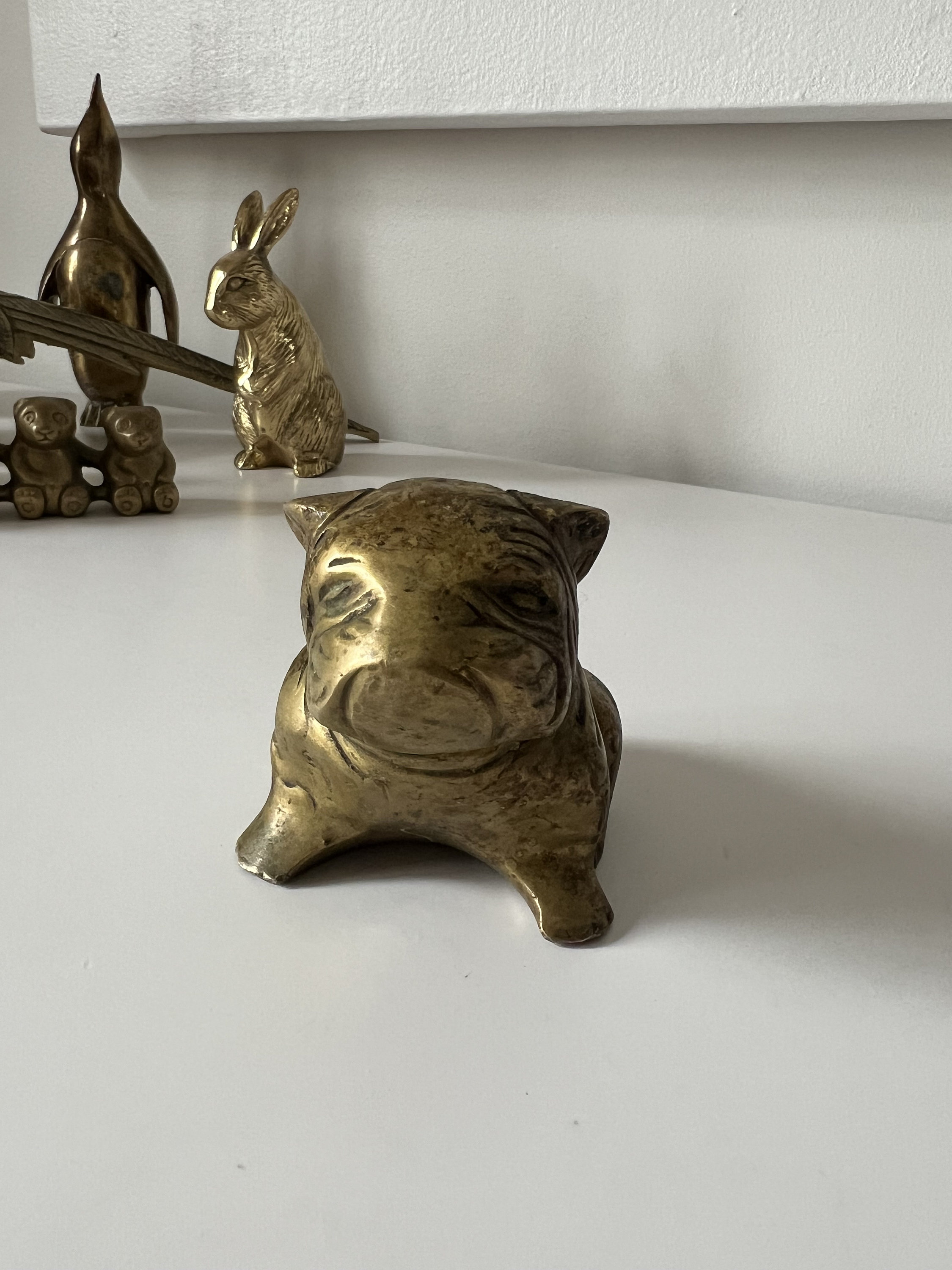 Vintage Brass Dog Figurine English Bulldog Sculpture Paperweight Solid ...