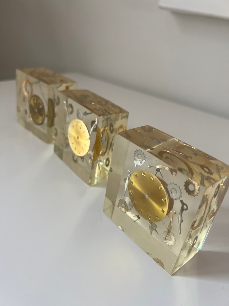 Vintage Lucite Cube Pocket Watch Paperweight Exploded Rare Mid-century ...