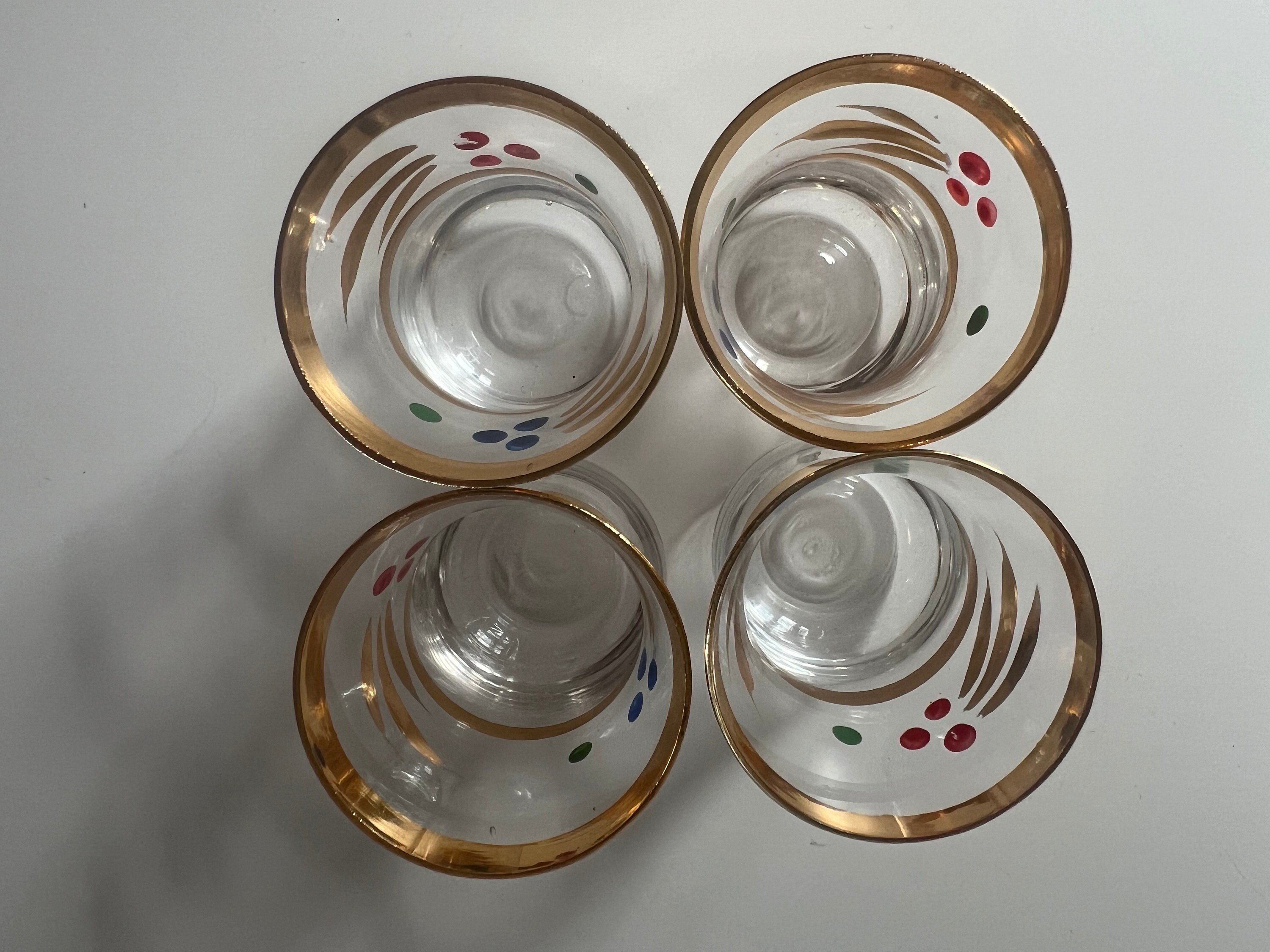 Vintage Gold Gilded Hand Painted Shot Glasses Set of 4 Collectible Shot ...