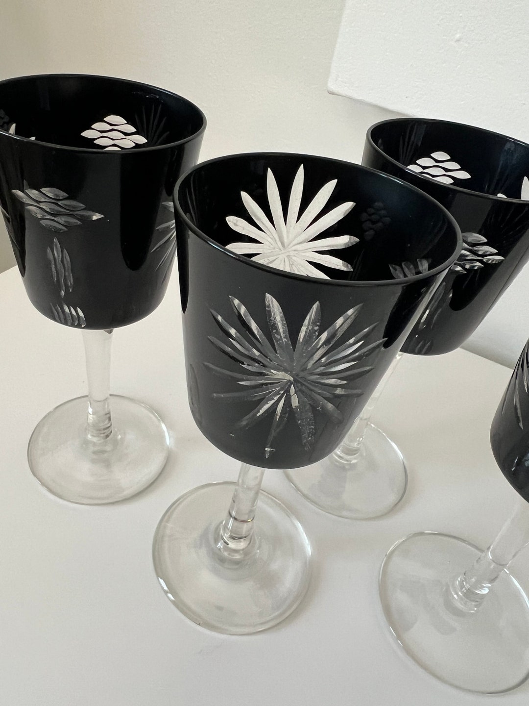 Vintage MCM Black Starburst Etched Steamware Set of 4 - Etsy