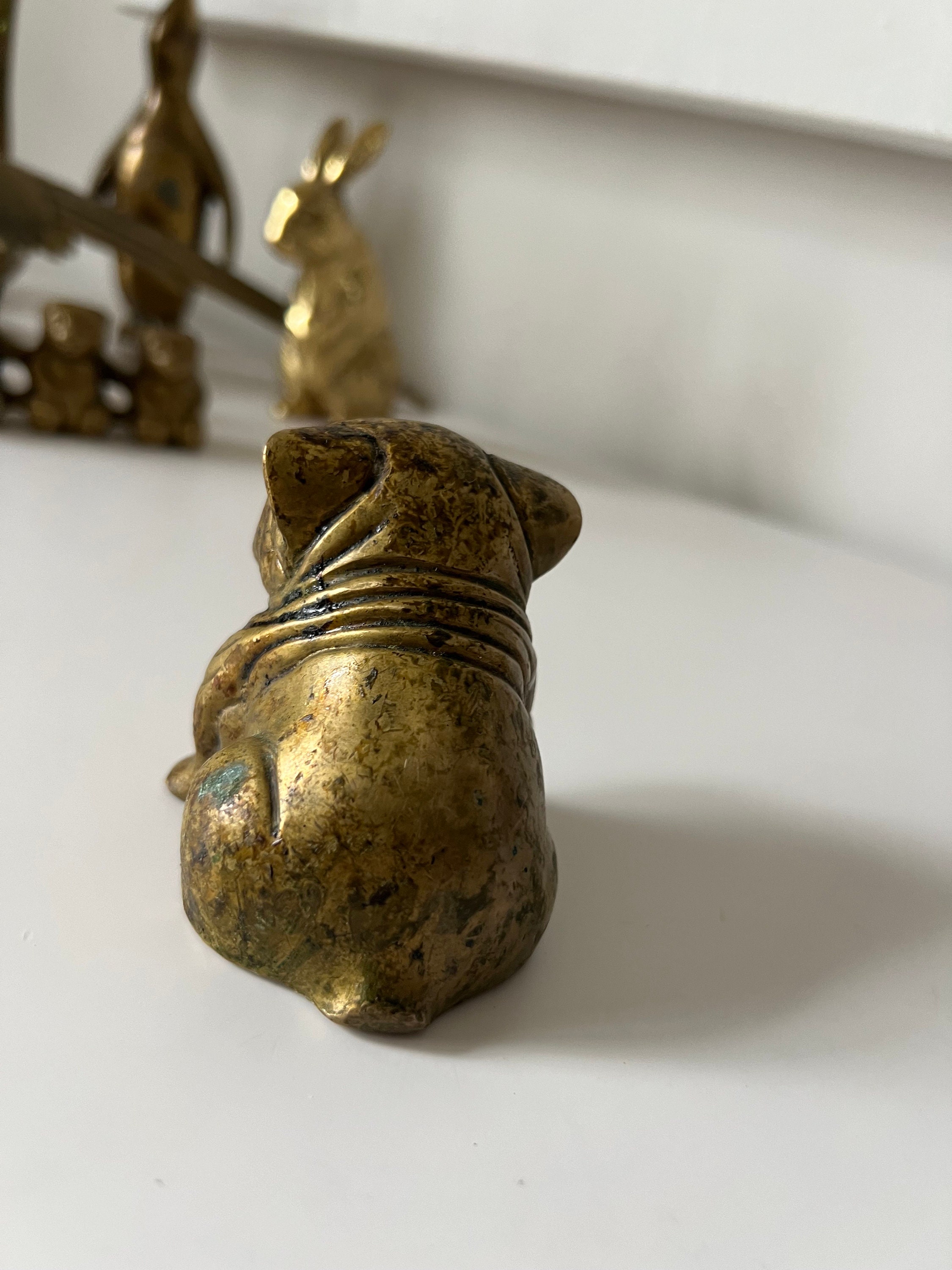 Vintage Brass Dog Figurine English Bulldog Sculpture Paperweight Solid ...