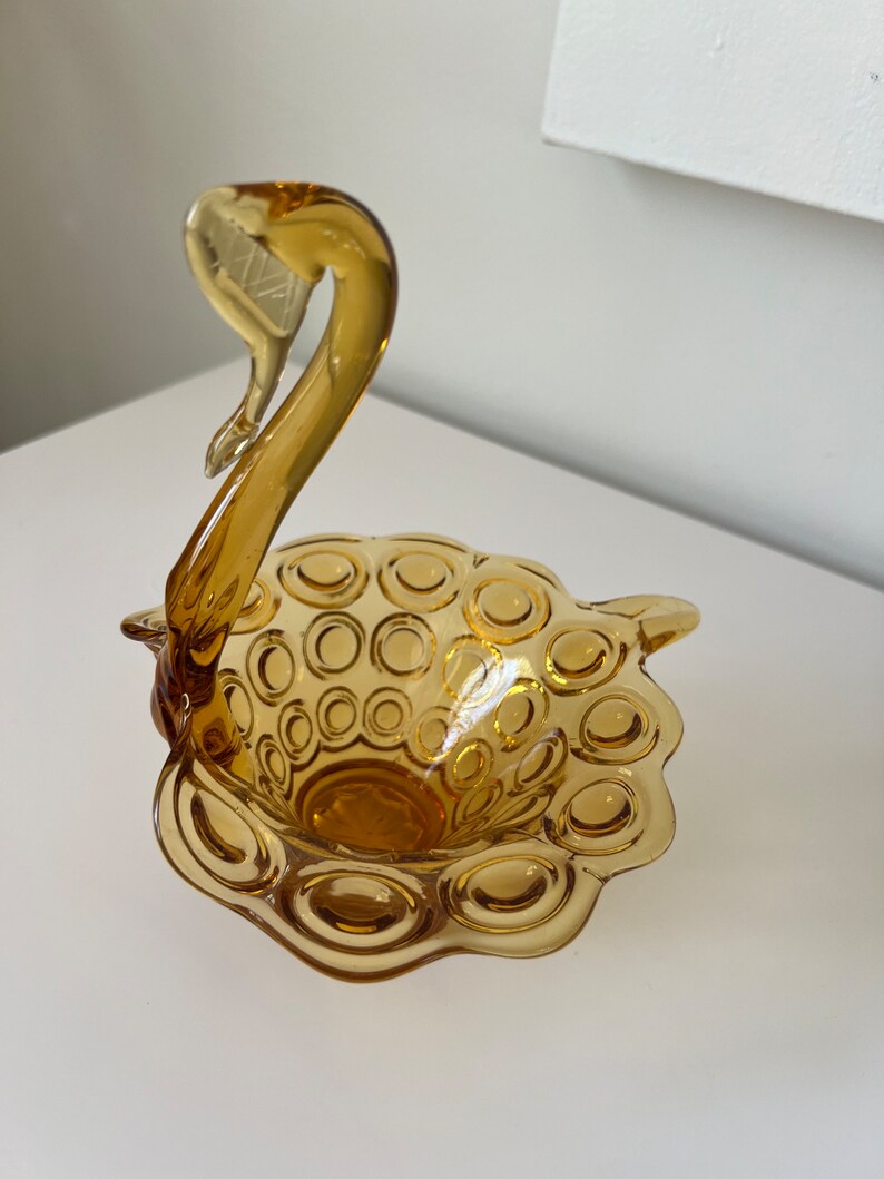 Vintage Kanawha Art Amber Swan Glass Bowl | 7.25” - Etsy