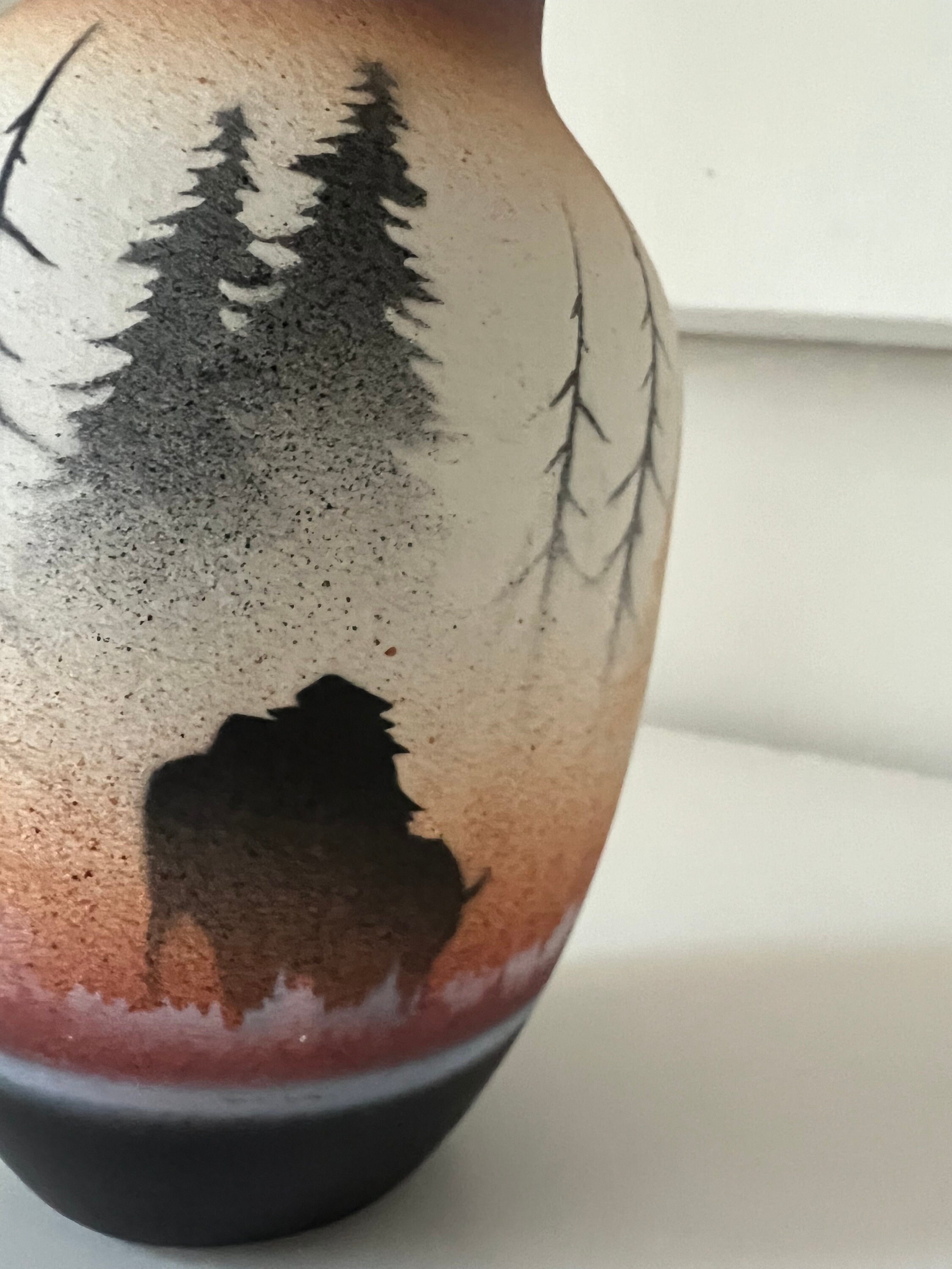 Cedar Mesa Native American Pottery Classic Black Bison in Wild Vase 6t ...