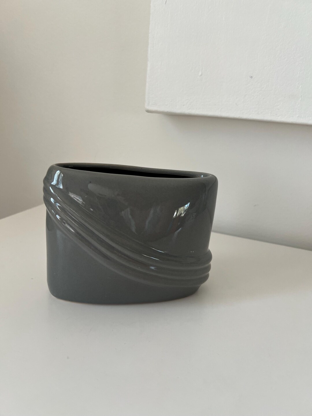 Vintage Art Deco Vase Planter | Artmark Japan Grey Geometric | 5.5”l X ...