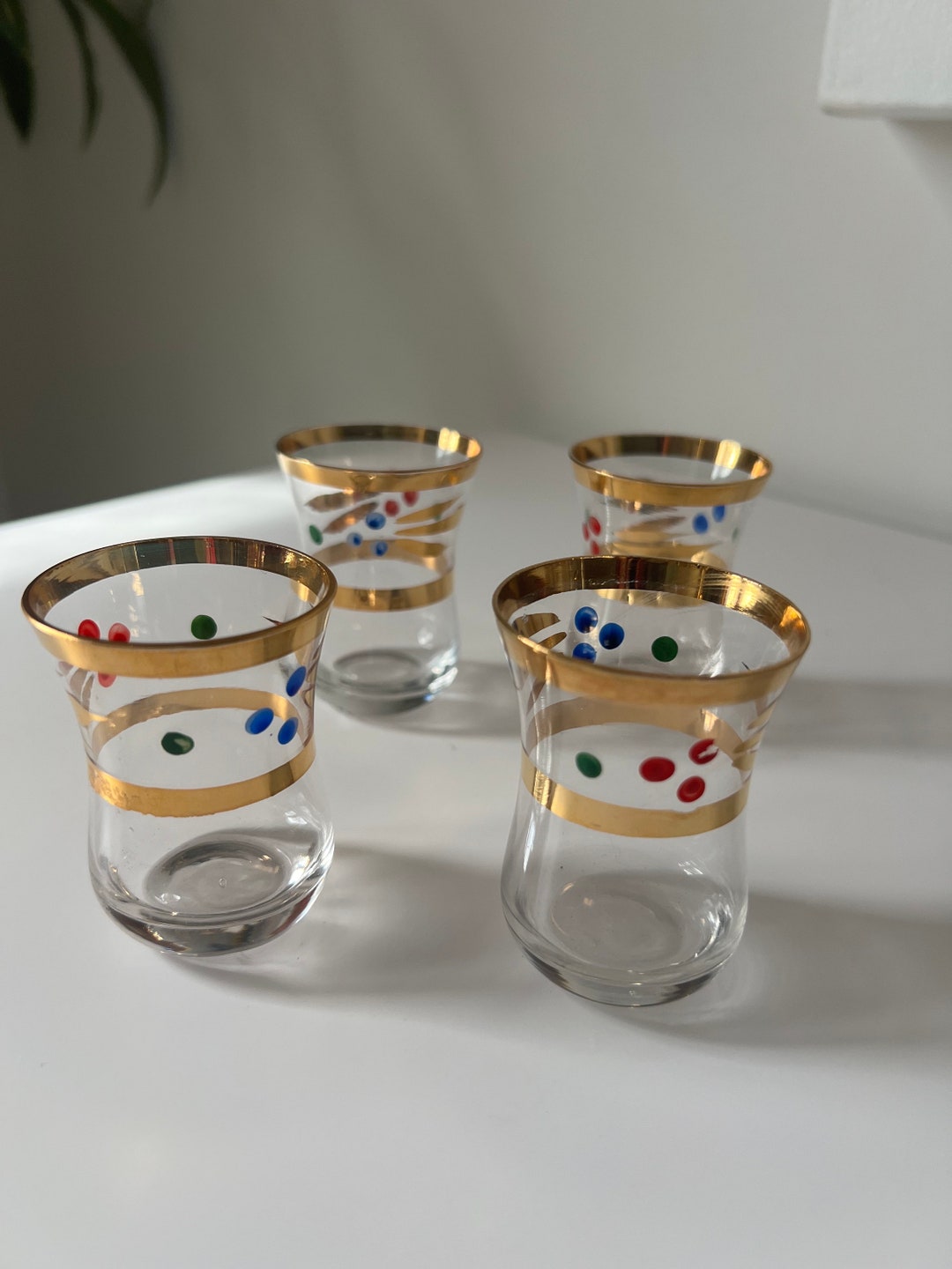 Vintage Gold Gilded Hand Painted Shot Glasses Set of 4 | Collectible ...