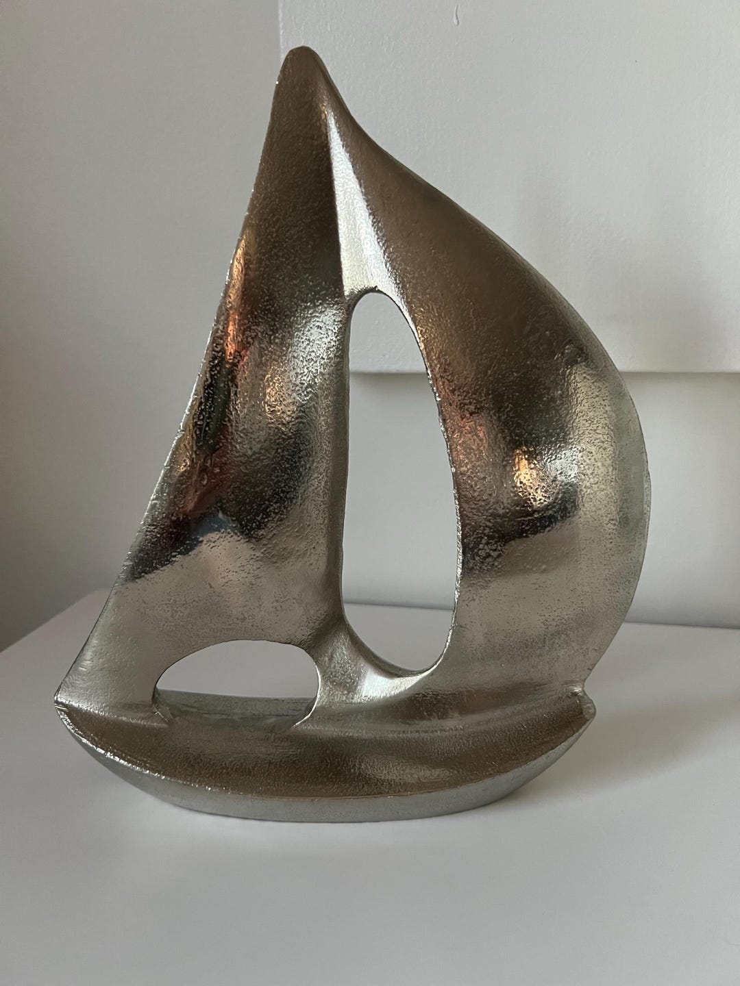 Large Scale Vintage Solid Metal Silver Aluminum Sailboat Sculpture ...