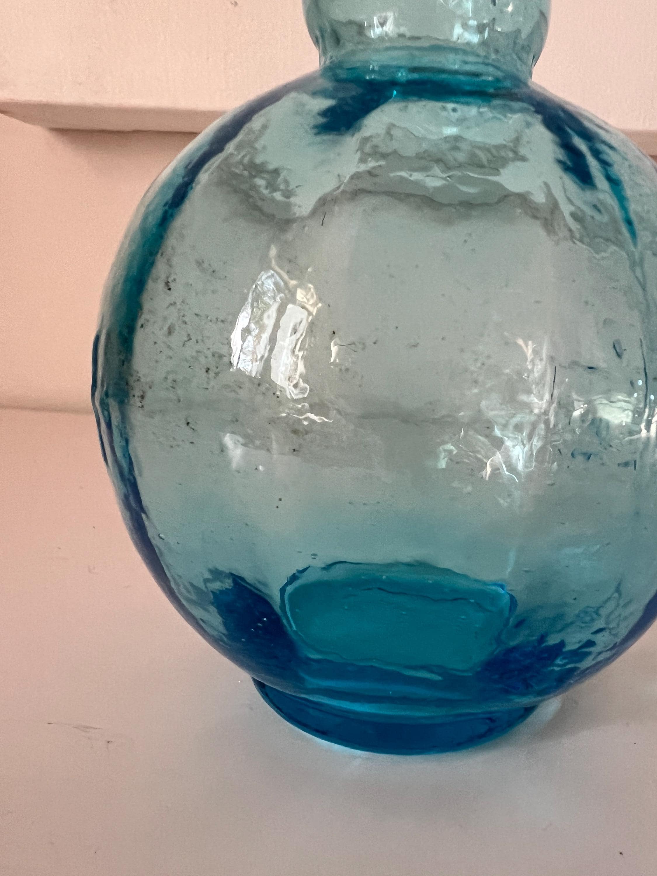 Vintage Blue Glass Vase With Train Embossment With Stemmed Ruffled Top ...