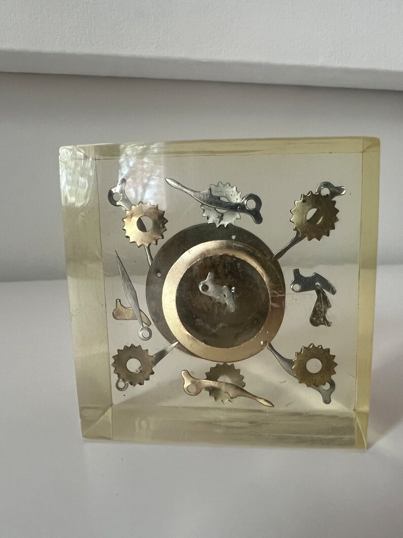 Vintage Lucite Cube Pocket Watch Paperweight Exploded | Deconstructed ...