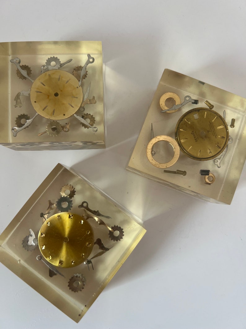Vintage Lucite Cube Pocket Watch Paperweight Exploded Rare Mid-century ...