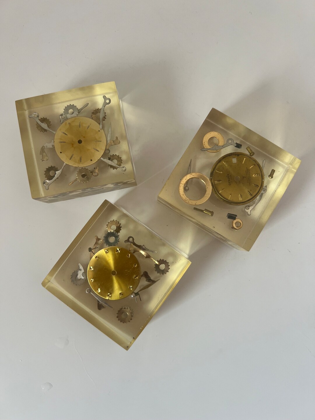 Vintage Lucite Cube Pocket Watch Paperweight Exploded | Deconstructed ...