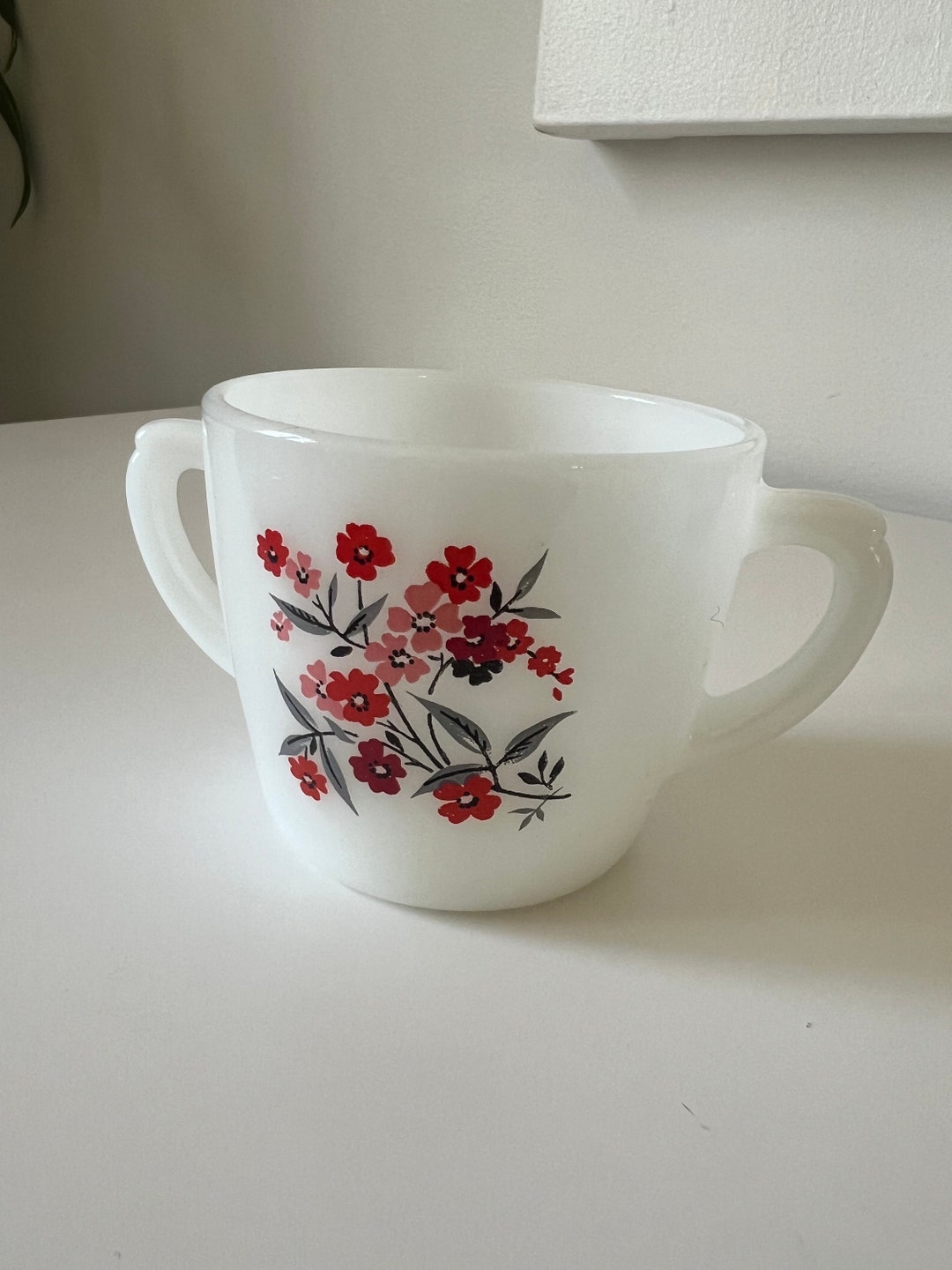 Vintage Anchor Hocking Fire King Primrose Milk Glass Sugar Bowl Mug Cup ...