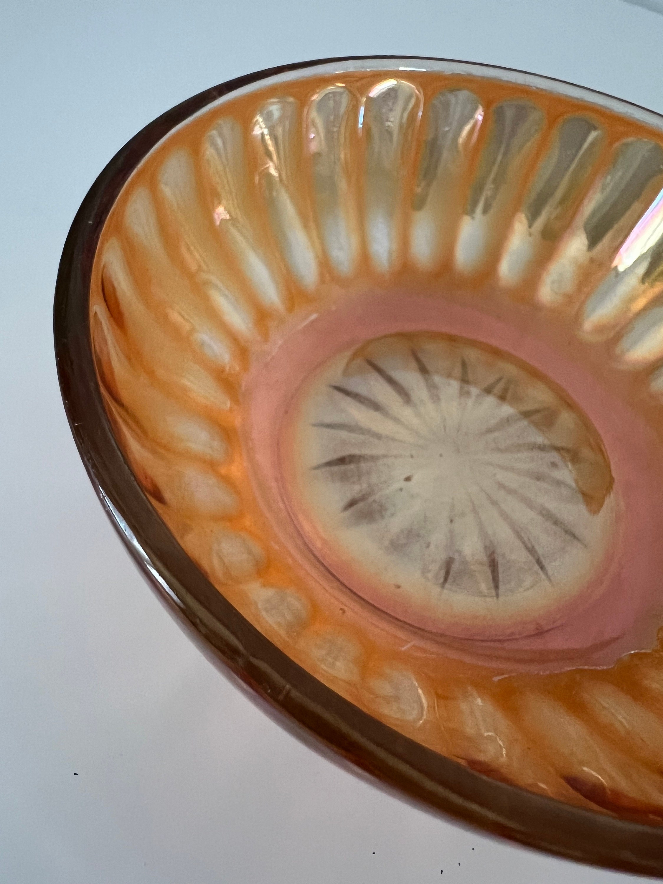 Iridescent Marigold Carnival Glass Ribbed Bowldecorative Bowlcarnival Glass Bowltrinket