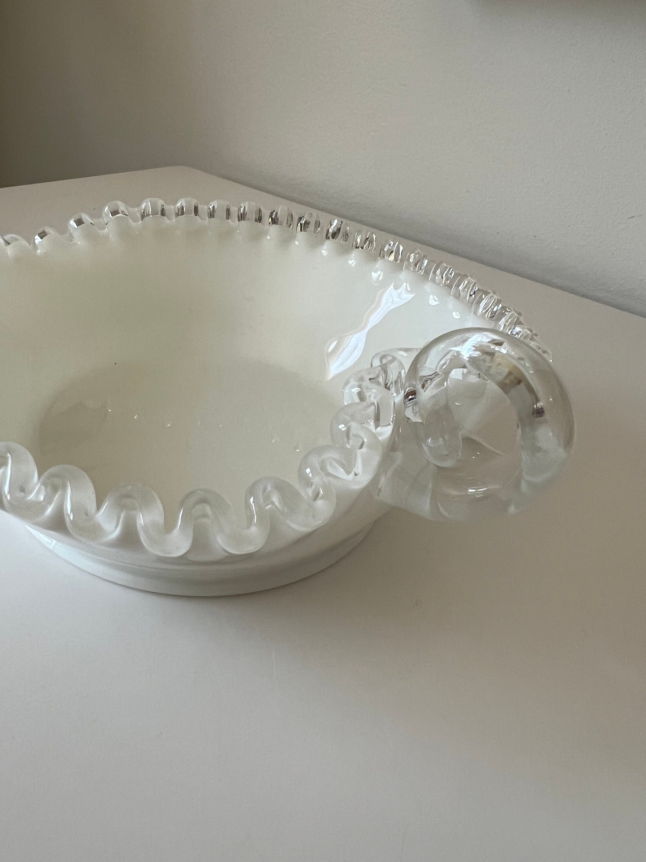 Vintage Fenton Milk Glass Silver Crest Heart Shaped Bowl Dish Finger ...