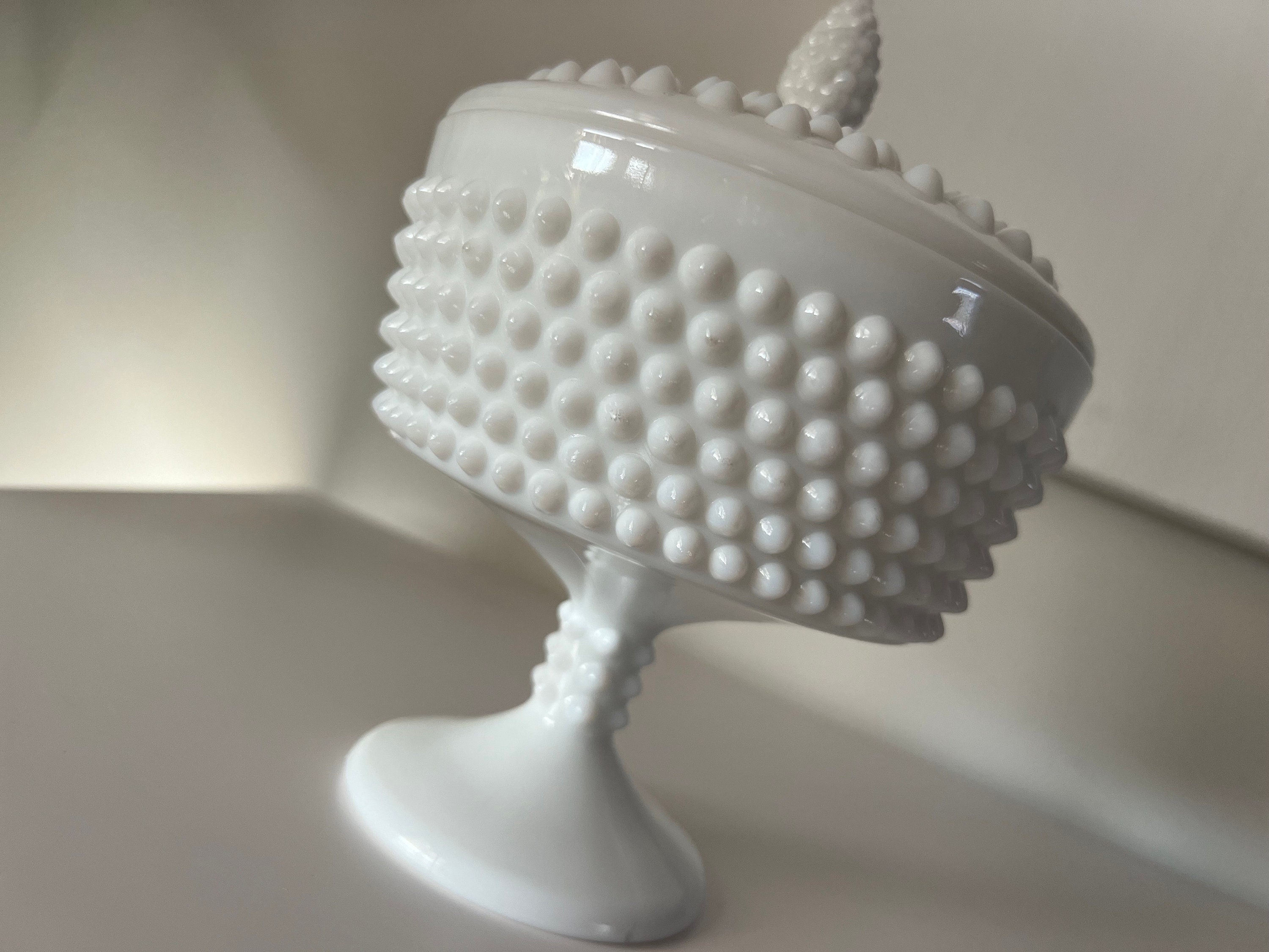 Vintage Fenton White Milk Glass Hobnail Pedestal Candy Dish With Lid - Etsy