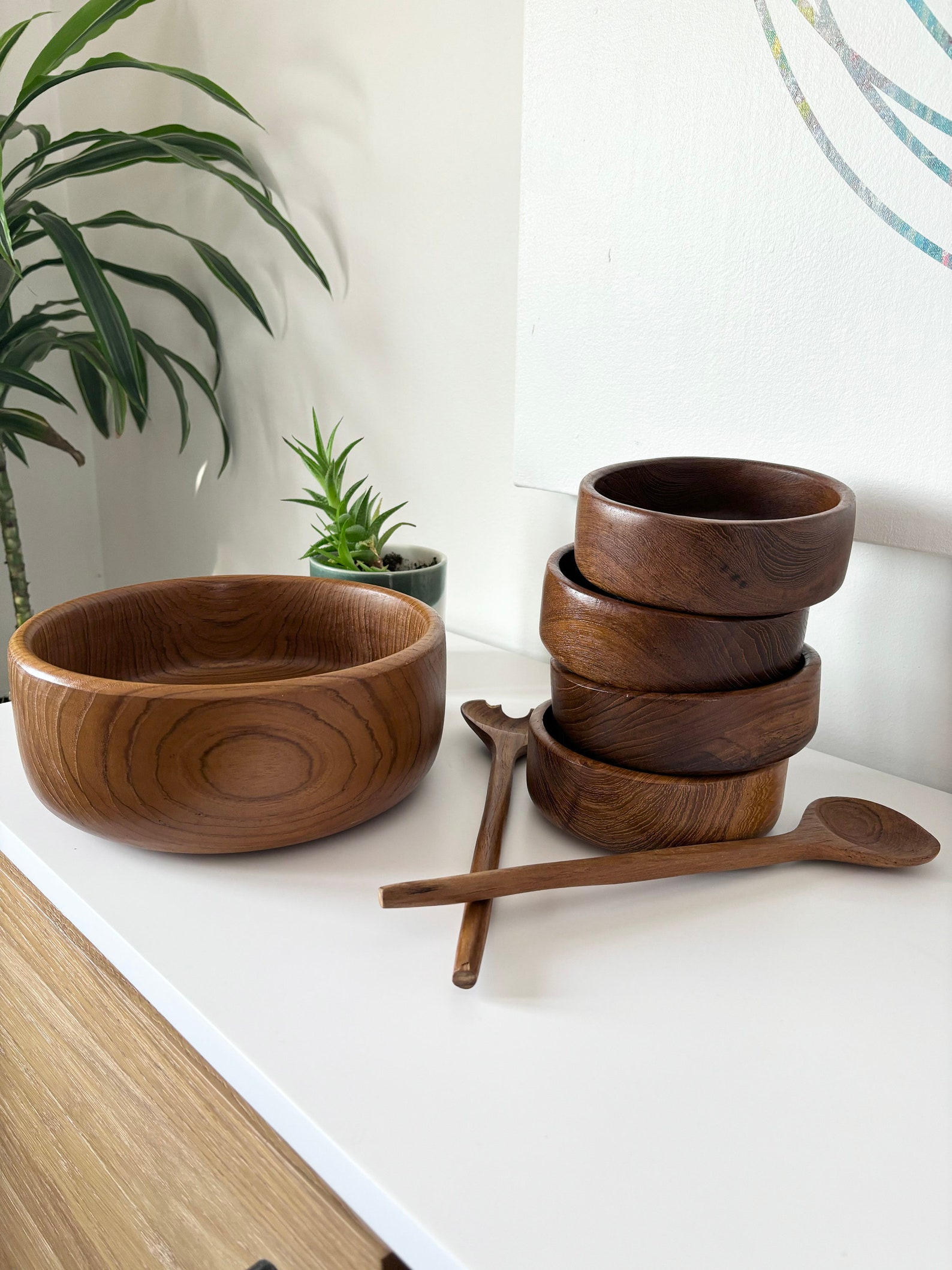 Mid Century Modern Dolphin Teakwood Salad Bowl Serving Set 7 - Etsy