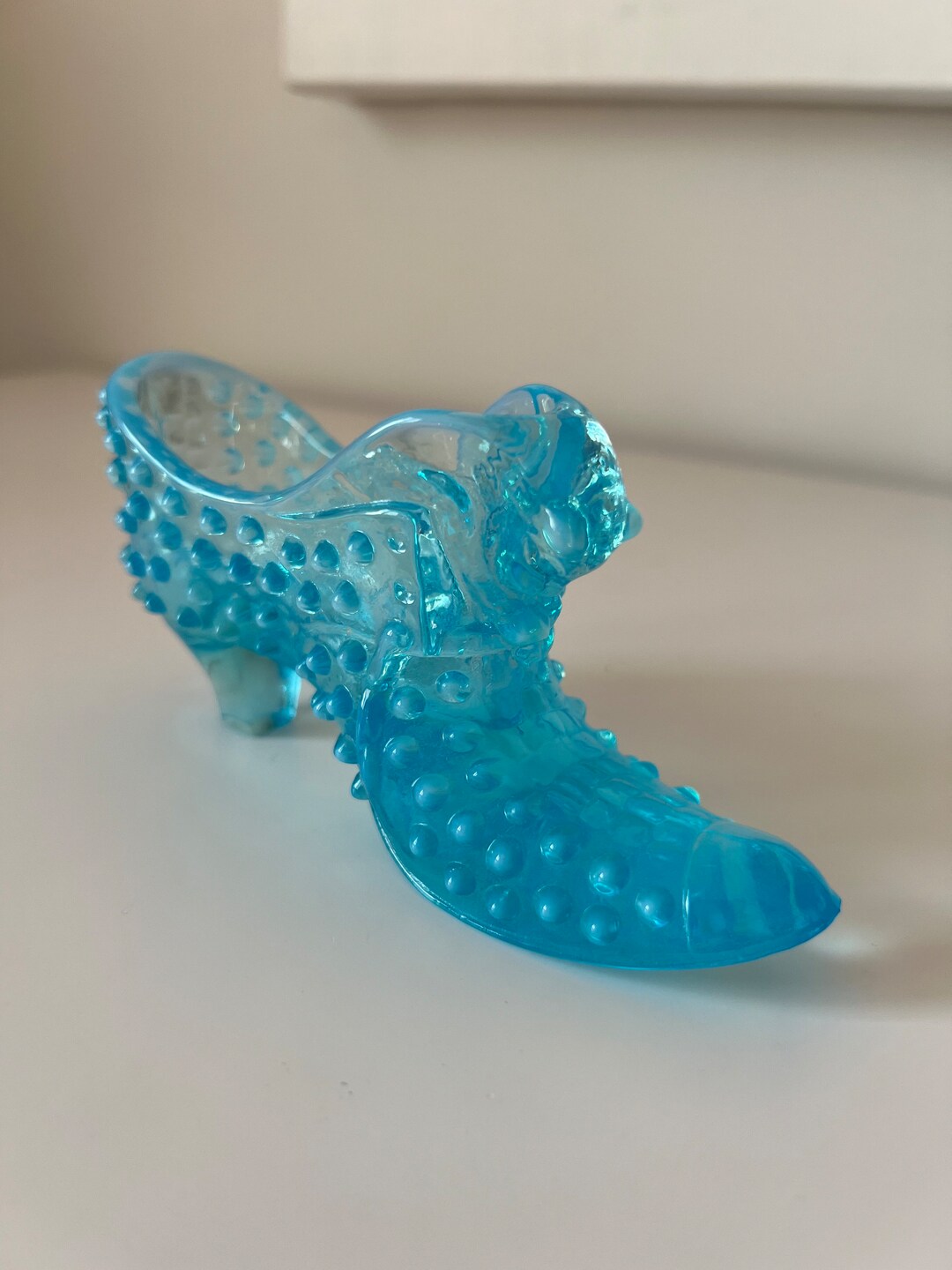 Vintage Blue Hobnail Glass Fenton Glass Shoe, Vintage Blue Multi Toned ...