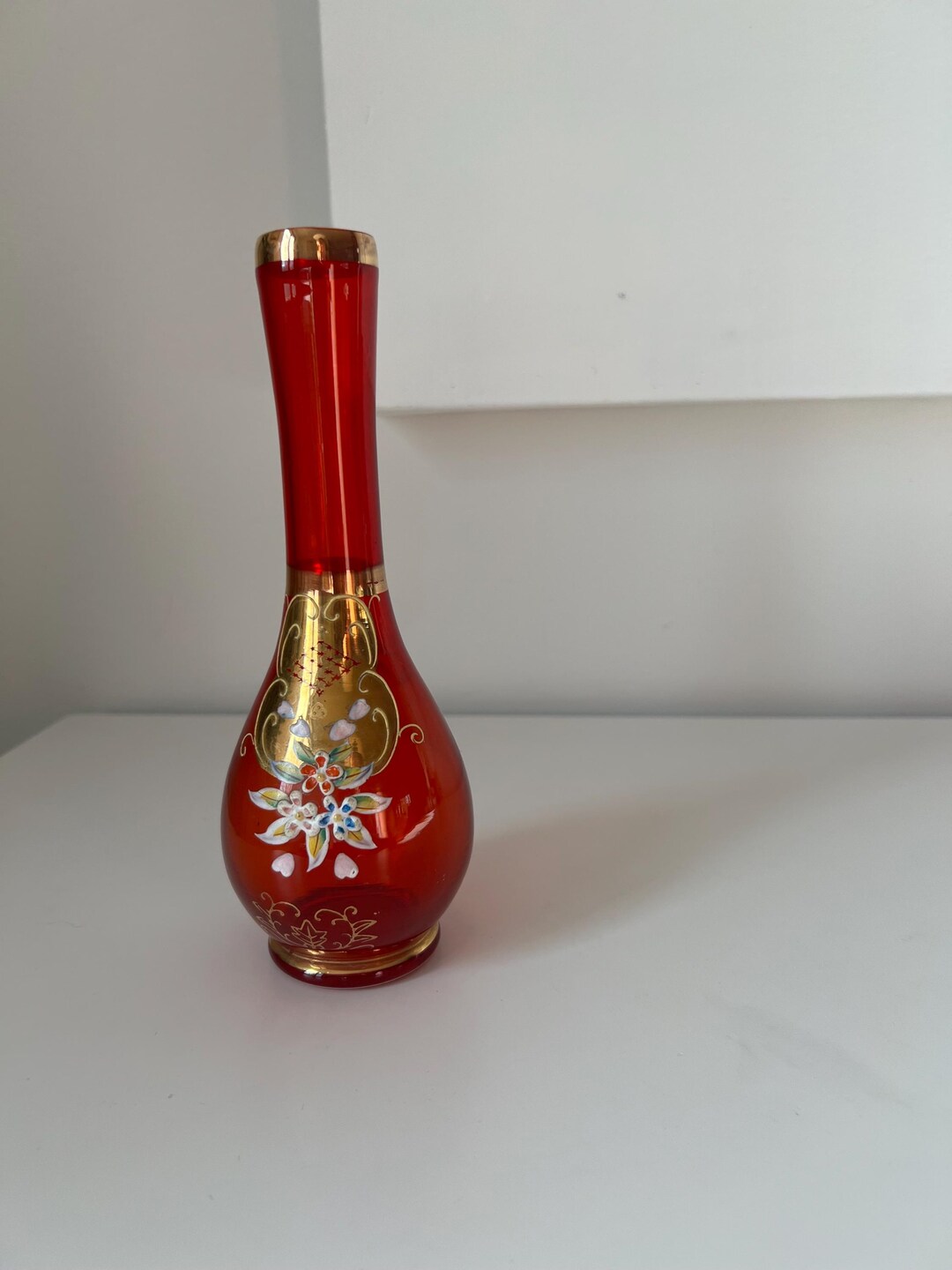 Stunning Vintage Japan Emerald Red Bud Vase 8”gold Gilding Hand Painted ...