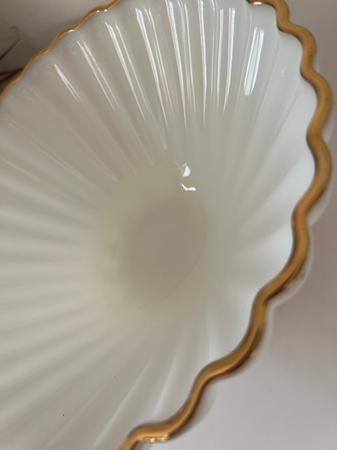 Stunning Vintage Large Milk Glass Shell Deep Bowl W/ Gold Rim 11r X 5h ...