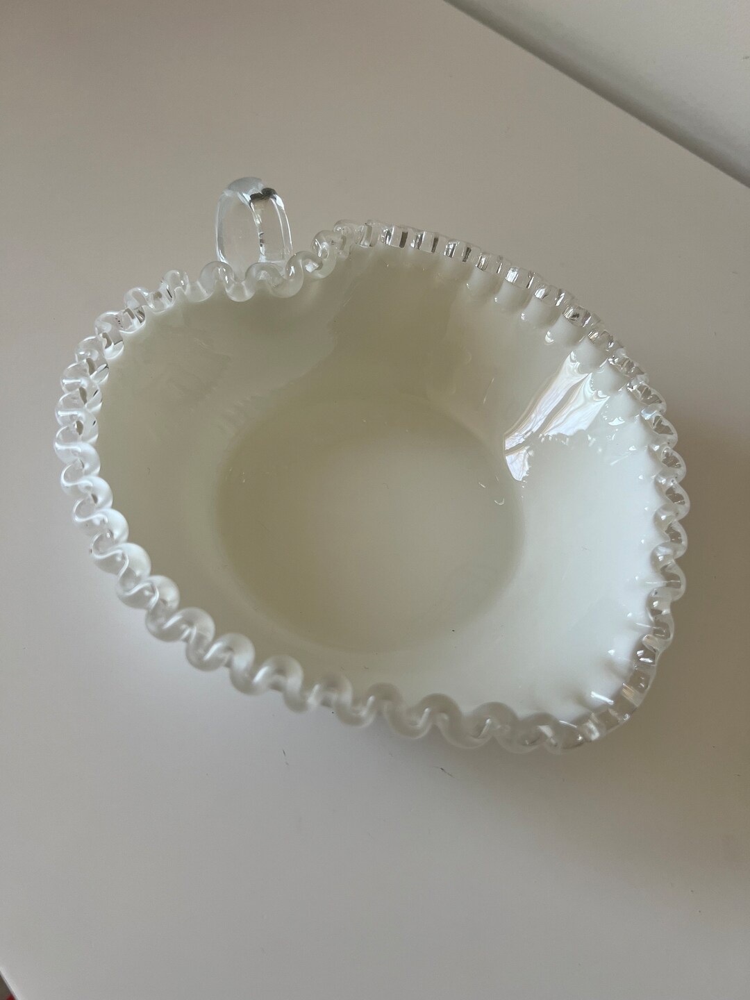 Vintage Fenton Milk Glass Silver Crest Heart Shaped Bowl Dish Finger ...