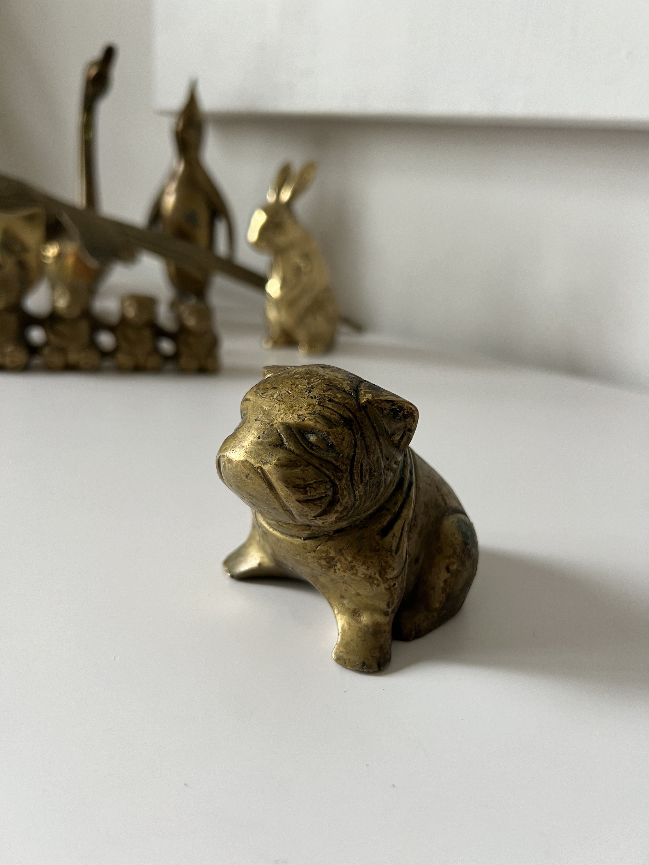 Vintage Brass Dog Figurine English Bulldog Sculpture Paperweight Solid ...
