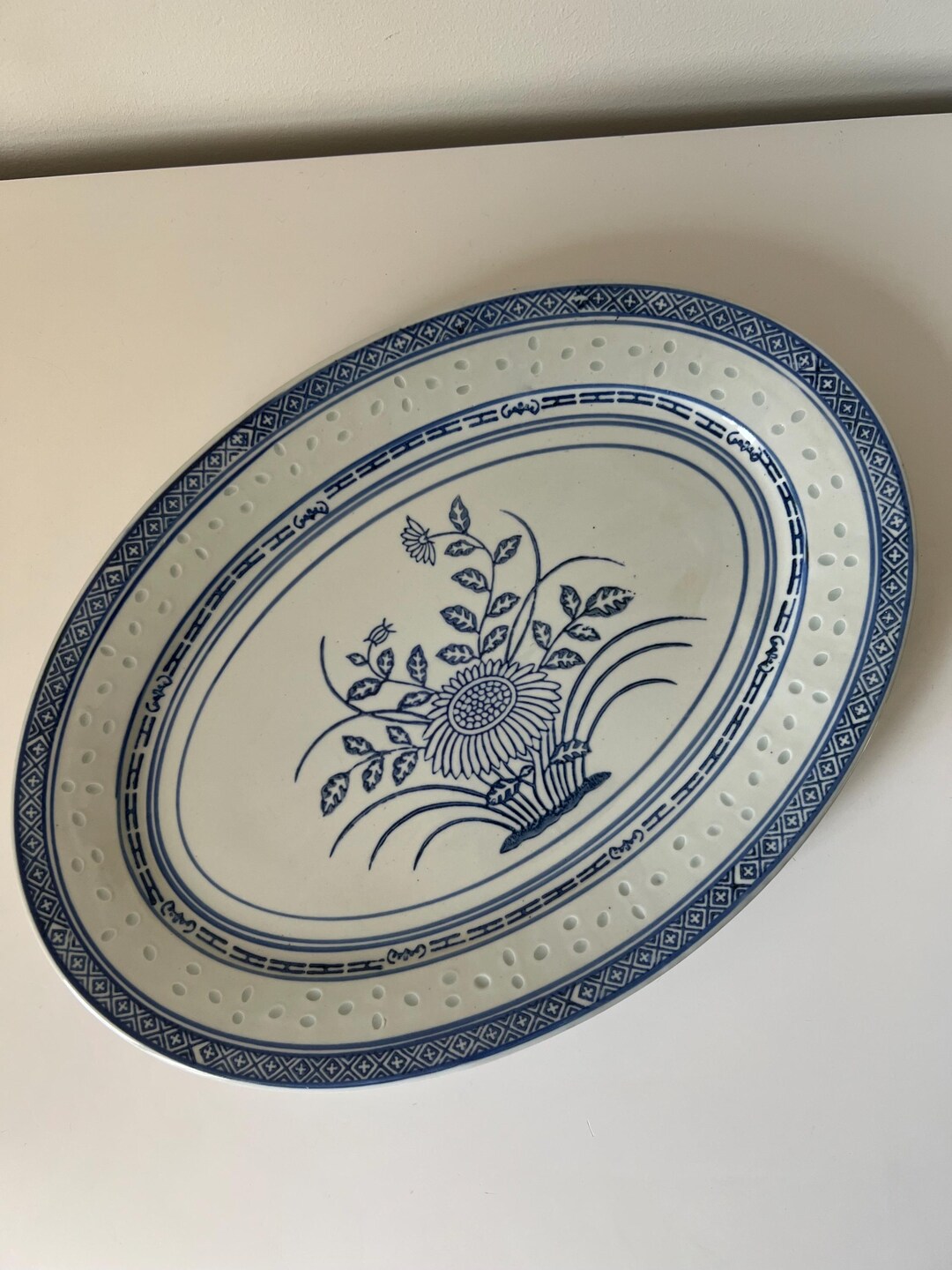 Vintage Chinese Rice Grain Chrysanthemum Oblong Serving Platter - Etsy