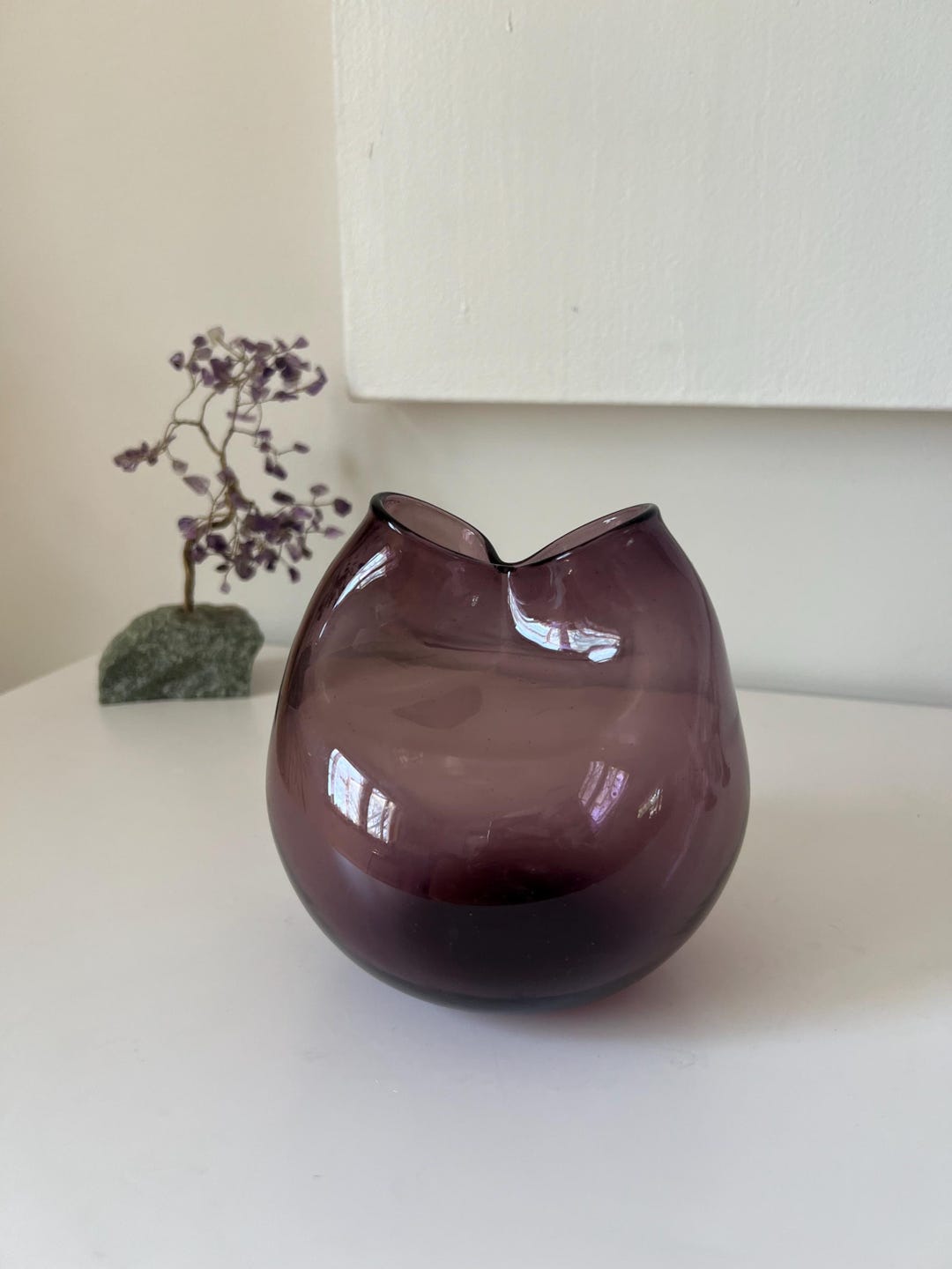 Vintage Blenko Pinched Middle Dual Bud Vase Mid-century Rare Amethyst ...