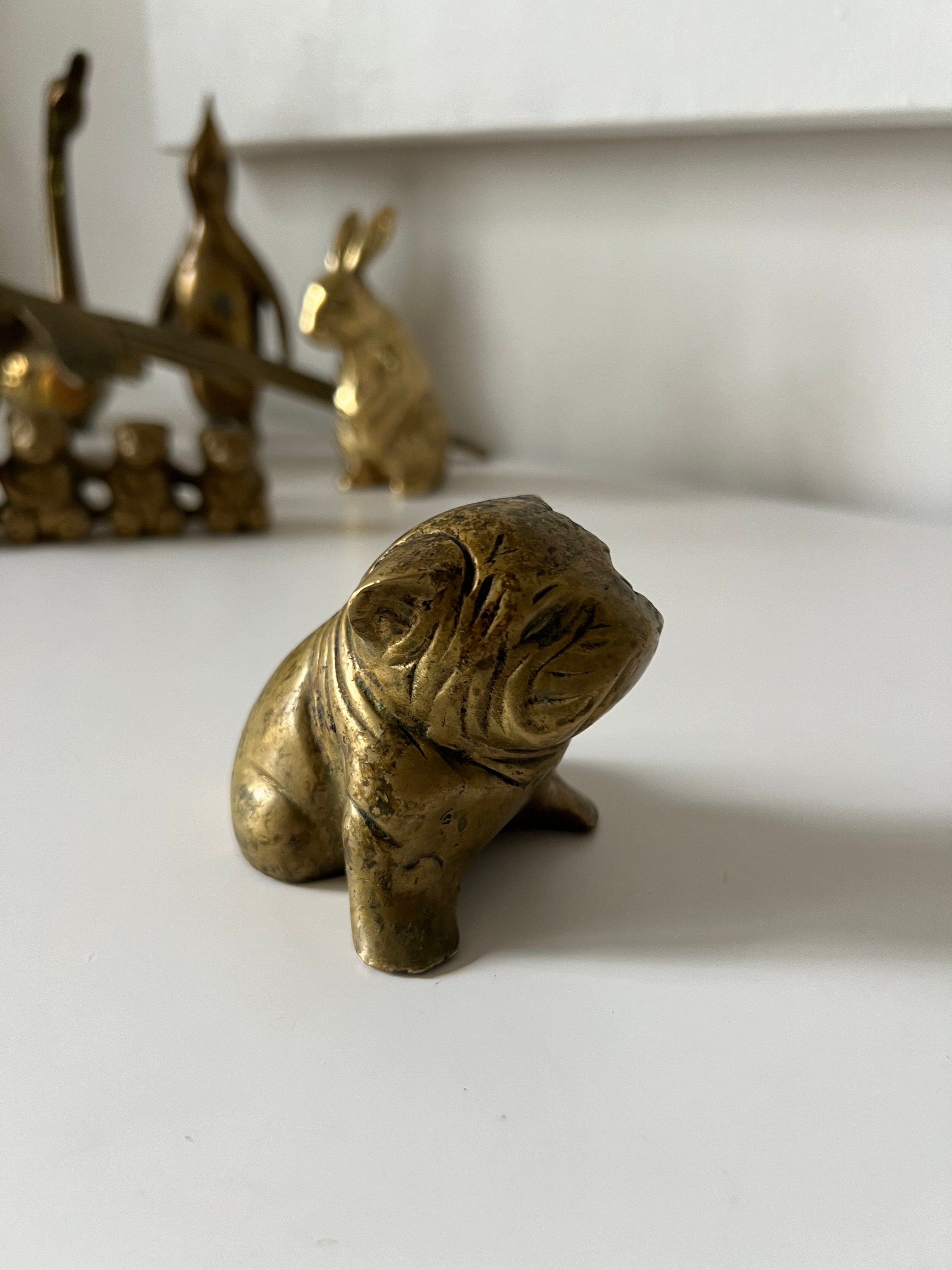 Vintage Brass Dog Figurine English Bulldog Sculpture Paperweight Solid ...