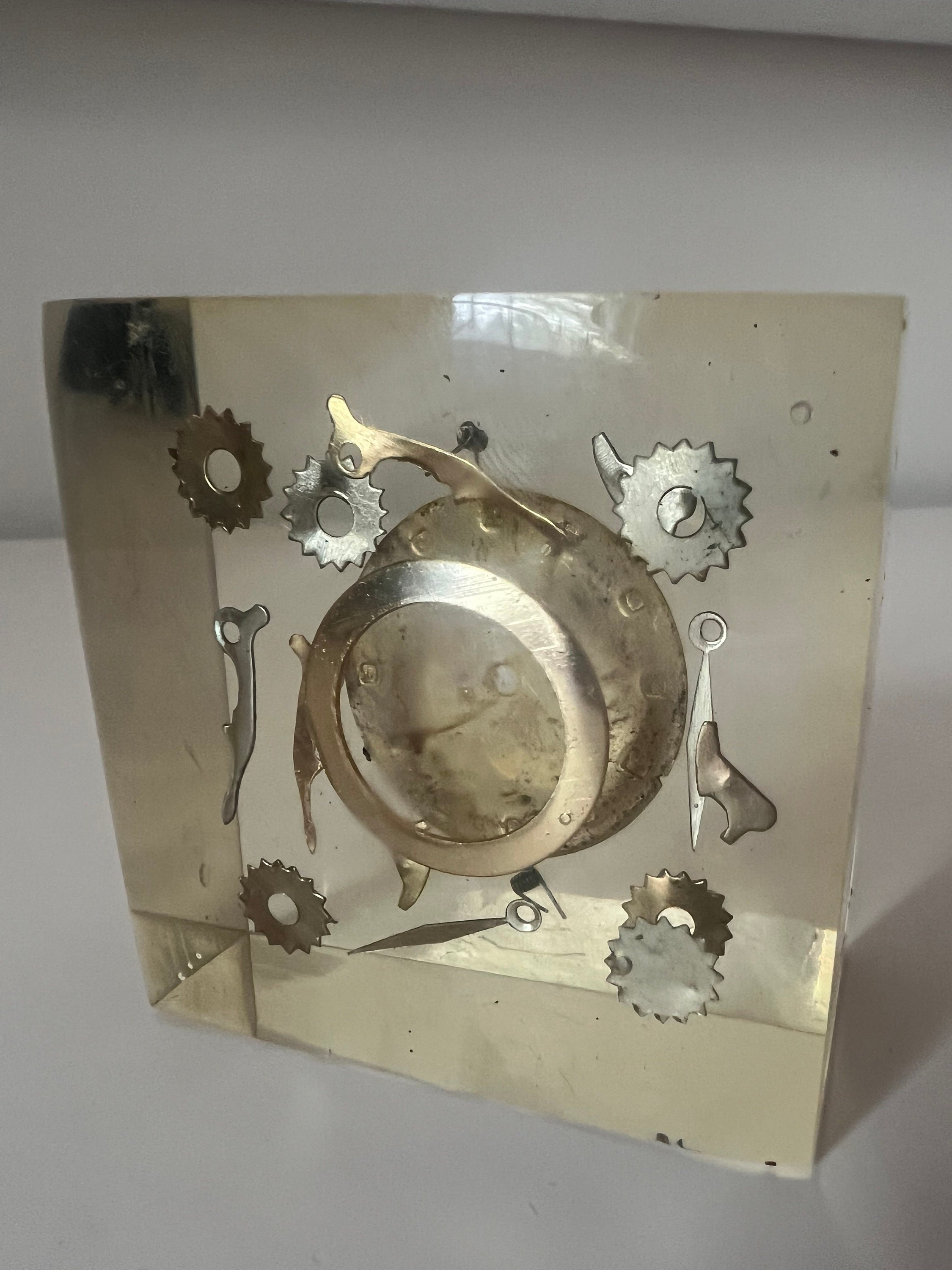 Vintage Lucite Cube Pocket Watch Paperweight Exploded | Deconstructed ...