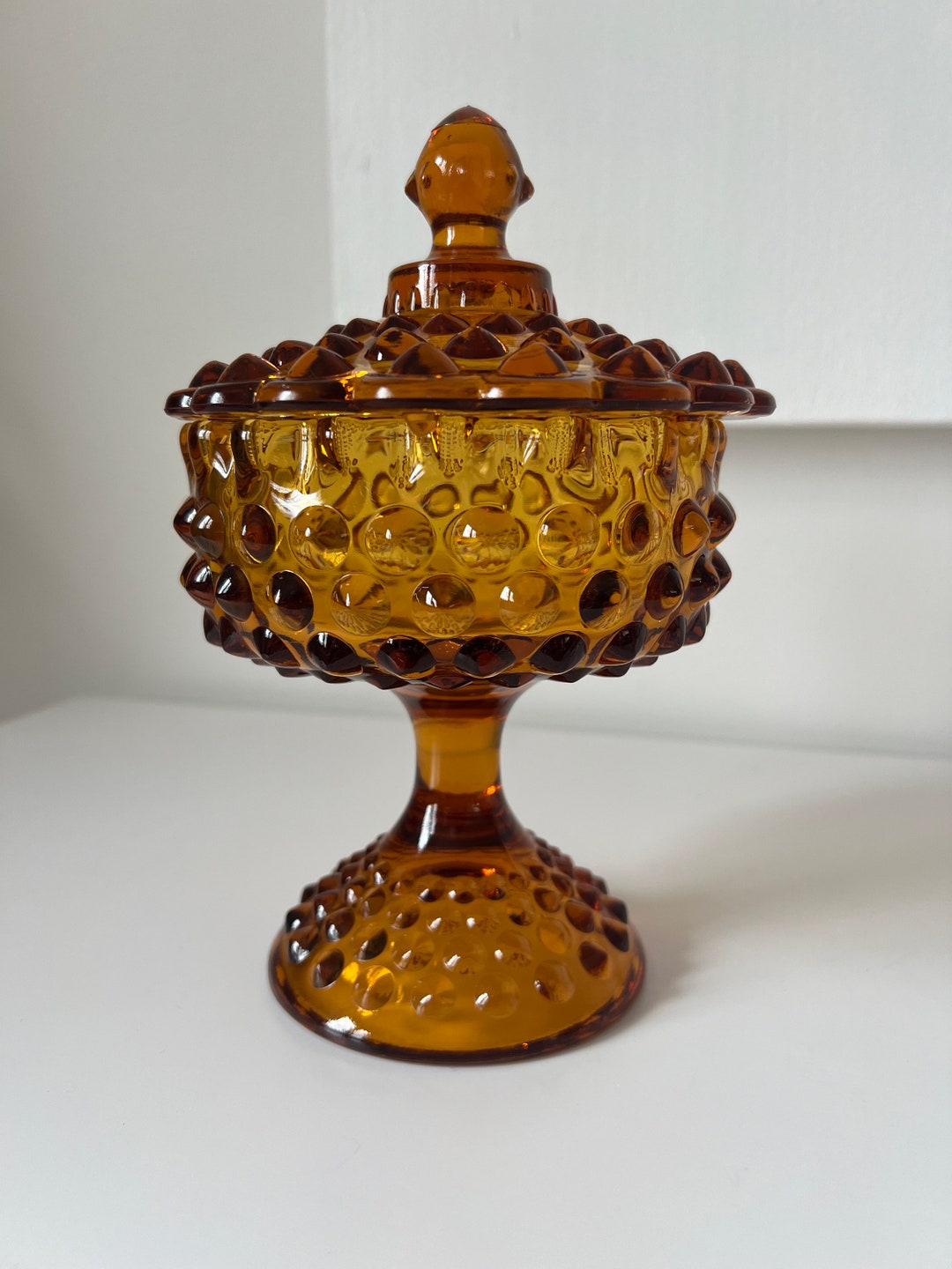Fenton Hob Nail Amber Footed Pedestal Dish With Lid Candy Bowl - Etsy
